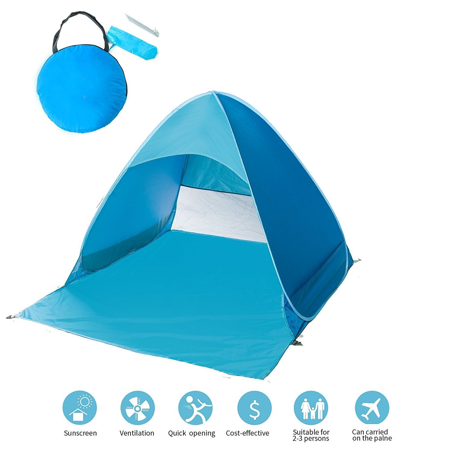 iCorer Pop Up 50+ UPF 65"x59" Beach Tent, Light Blue - Walmart.com