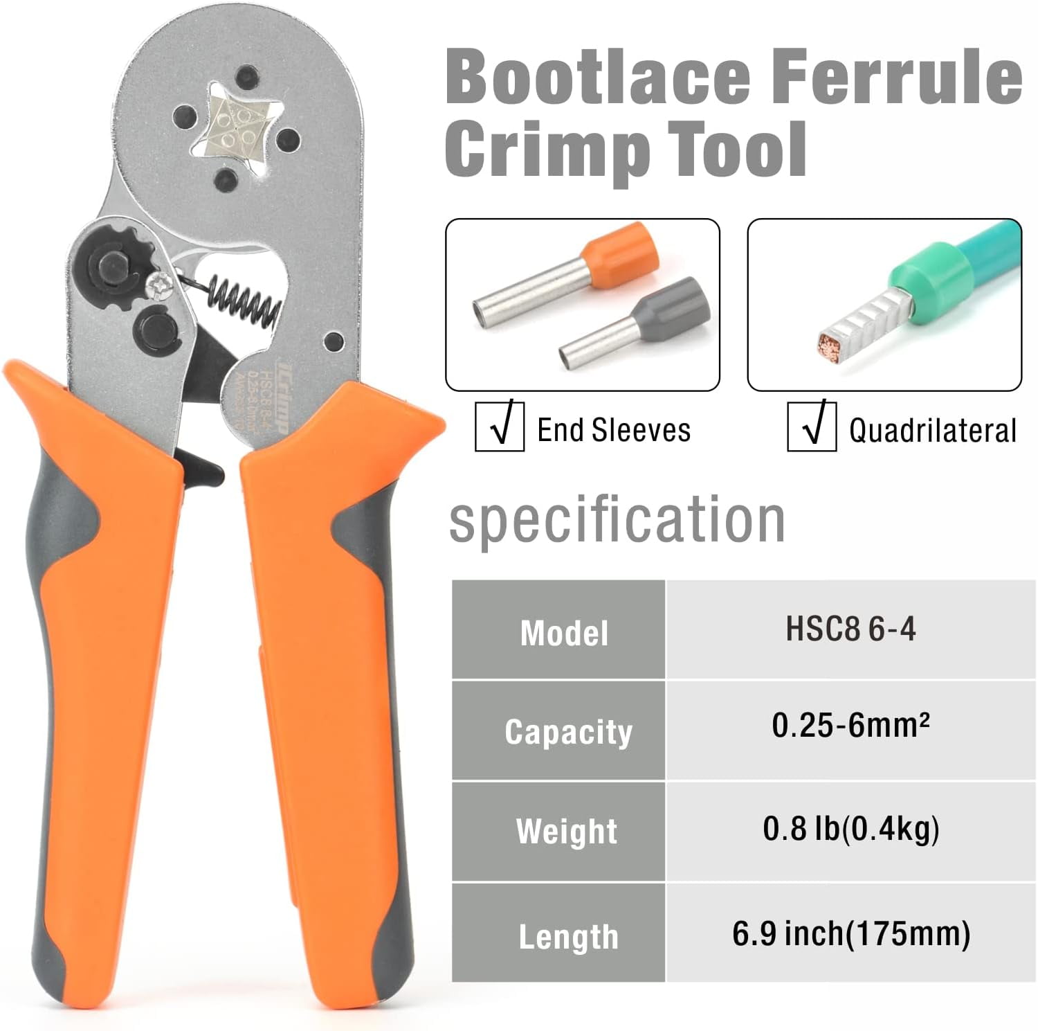 iCrimp Ferrule Crimping Tool Kit, AWG 23-10 Self-adjustable Ratchet ...