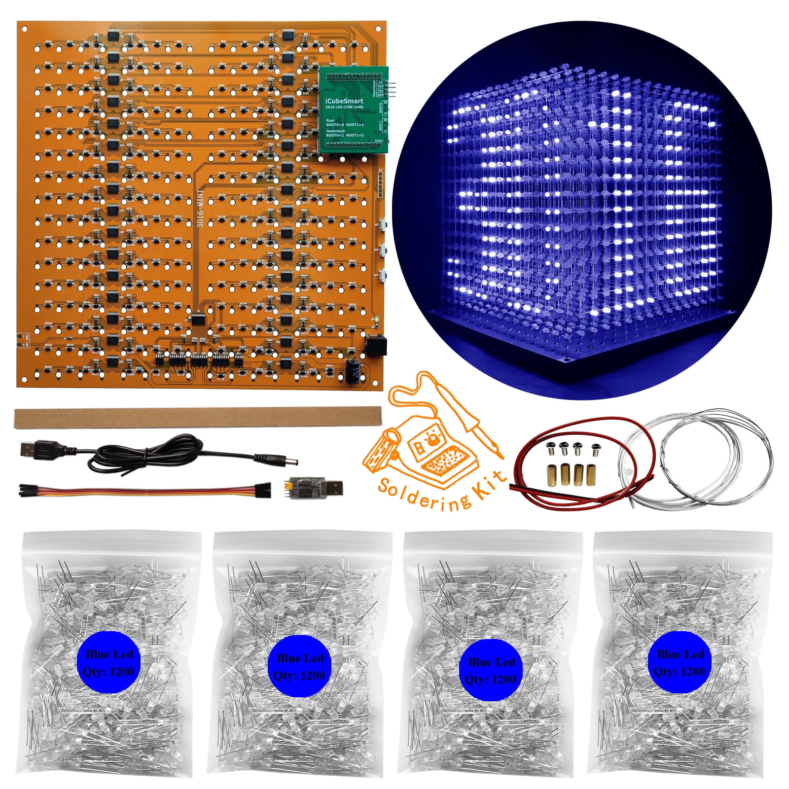 iCubeSmart 3D16MINI Led cube kit DIY electronics kit 8x8x8 Learning to ...