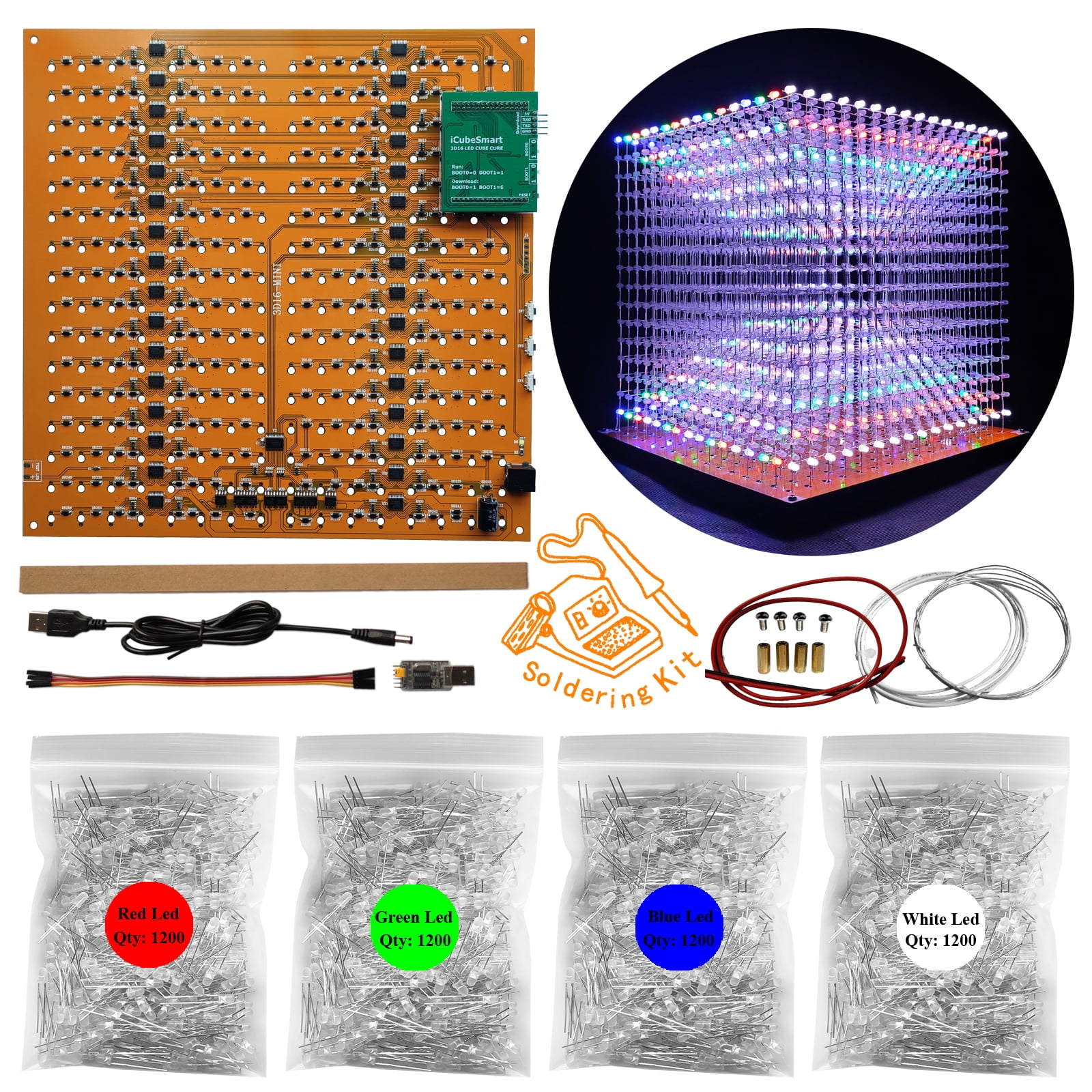 iCubeSmart 3D16MINI Led cube kit DIY electronics kit 8x8x8 Learning to ...