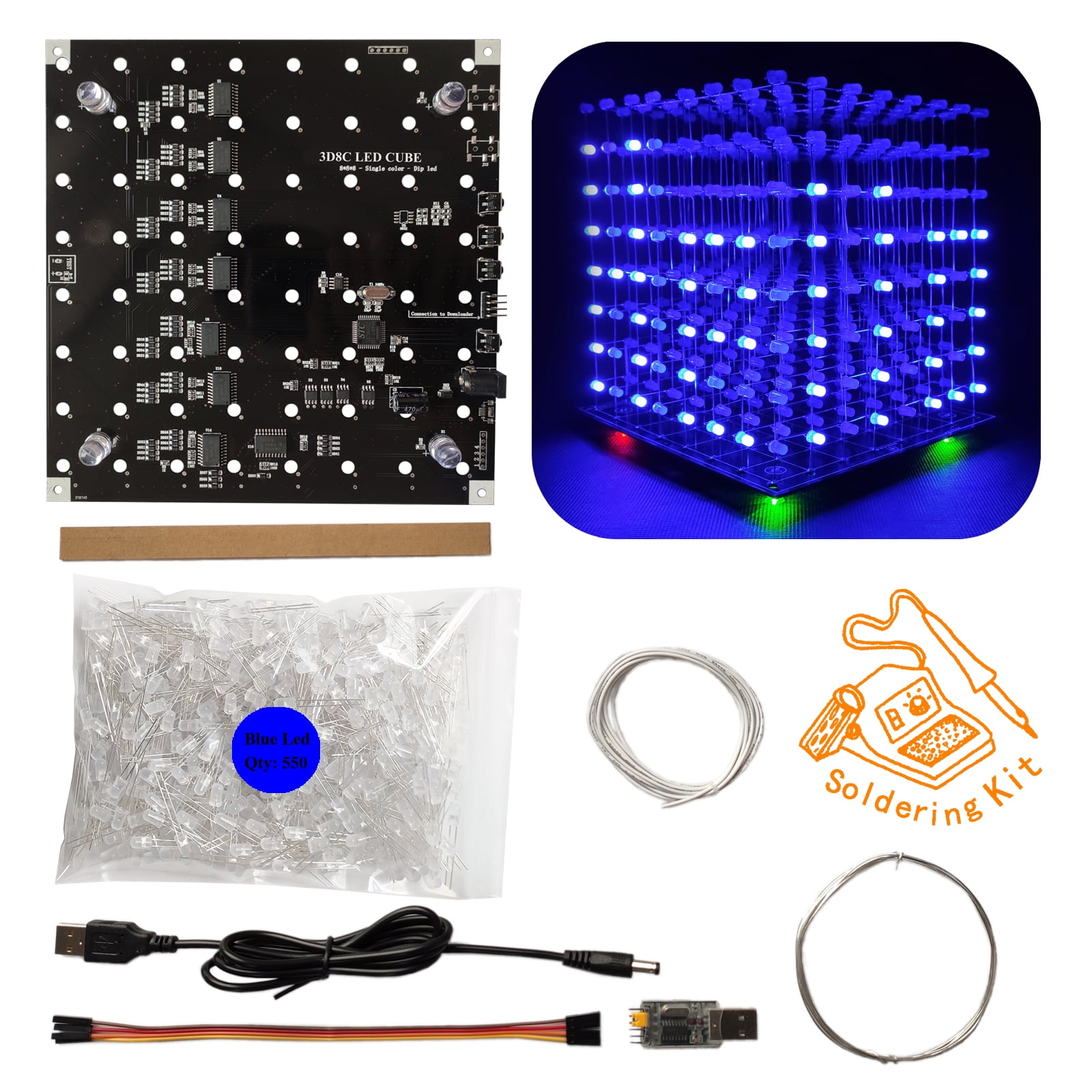 iCubeSmart 3D8C Led cube kit DIY electronics kit 8x8x8 Learning to ...