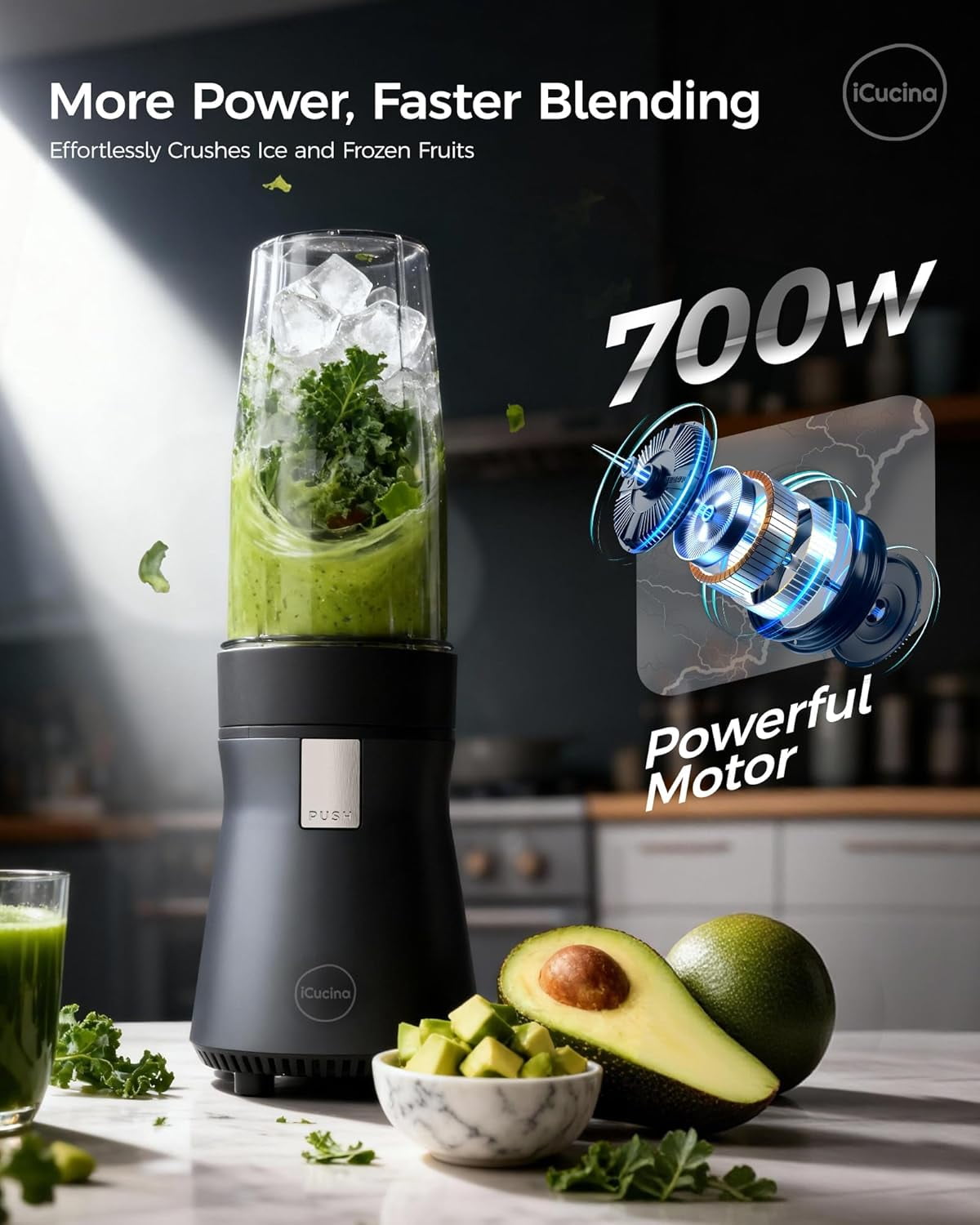 iCucina Smoothie Blender, Personal Blender for Shakes and Smoothies ...