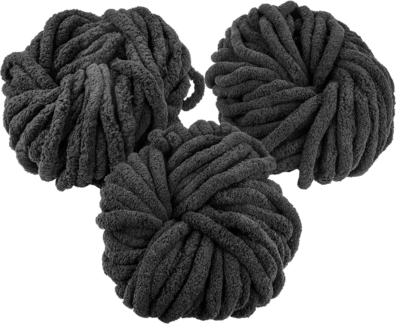 iDIY Chunky Yarn 3 Pack (24 Yards Each Skein) - Black - Fluffy Chenille ...