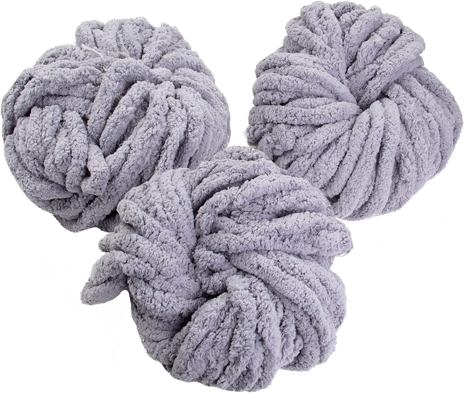 Grey Chunky Yarn 3 Pack (24 Yards Each Skein) Fluffy Chenille Yarn ...