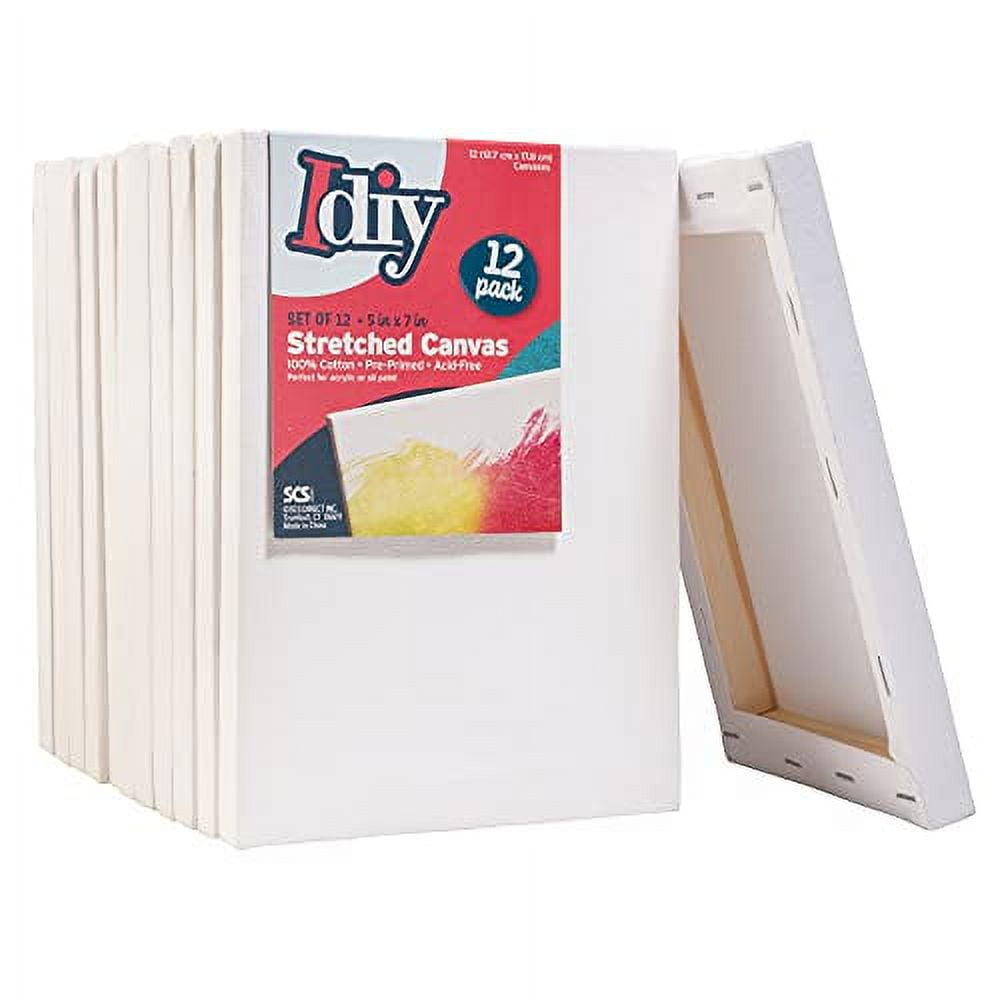 iDIY Stretched Canvas Board 5 x 7 (Set of 12) 5/8 - Classic White Blank ...