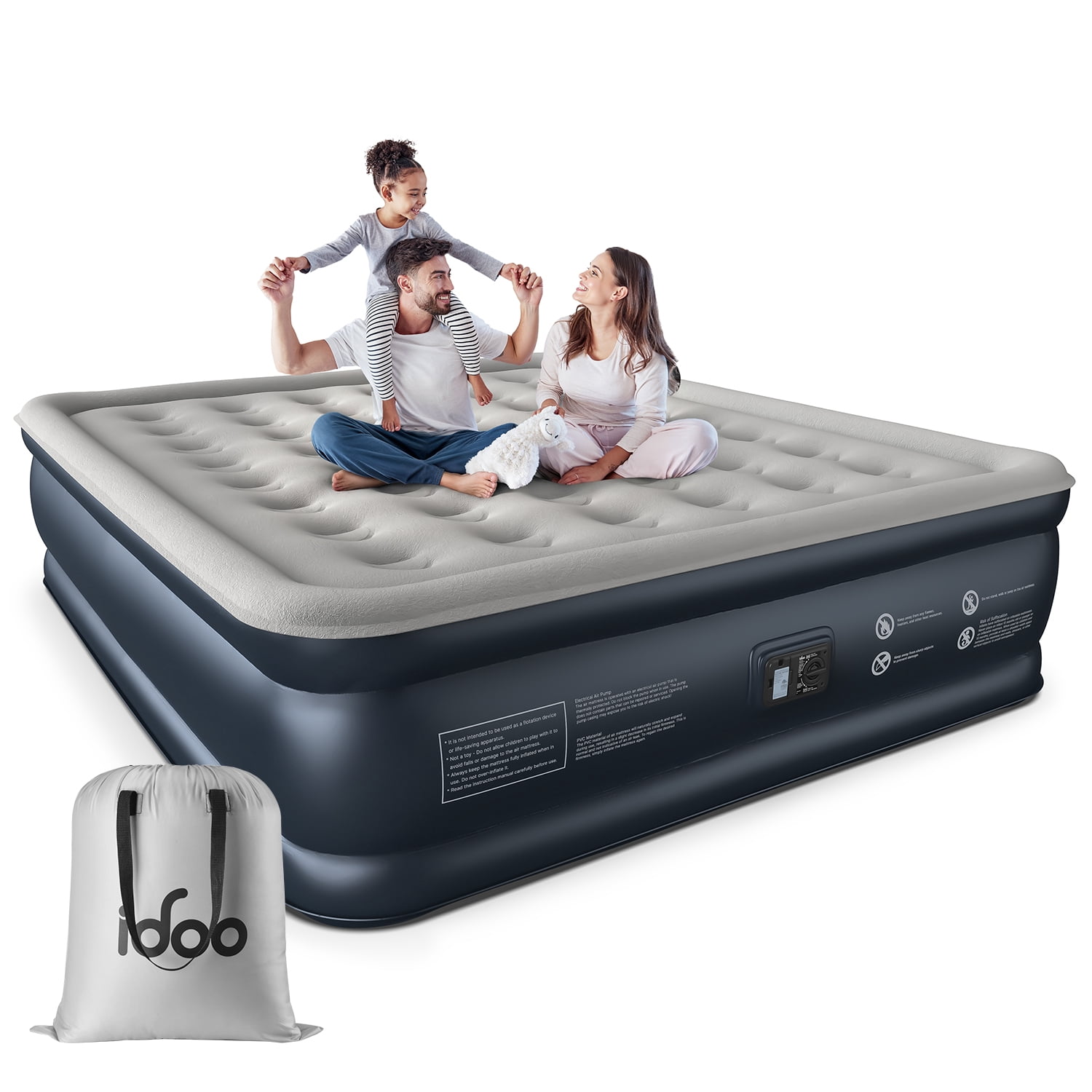 iDOO 18" King Size Air Mattress, Inflatable Airbed with Built-in Pump ...