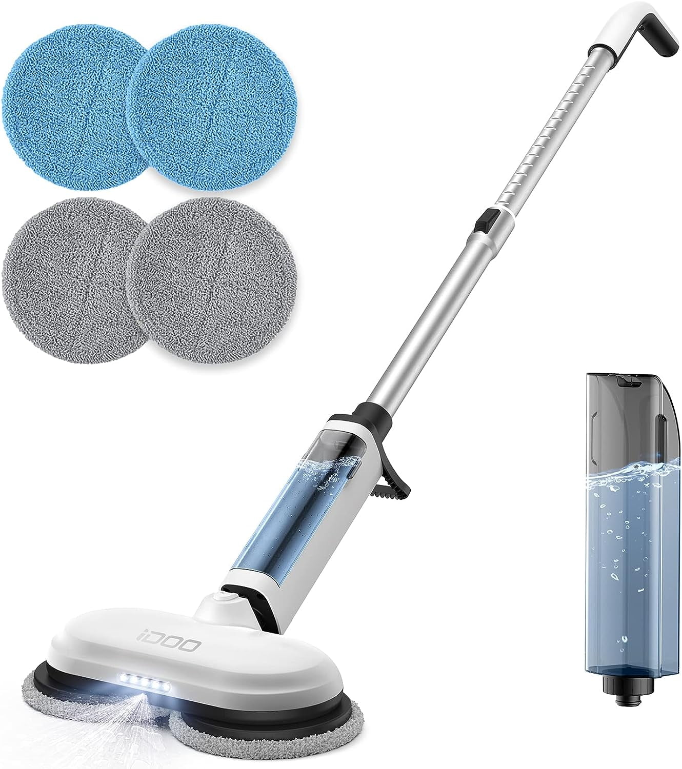 iDOO Portable Cordless Electric Spin Mop with Powerful Dual-Motor, LED ...