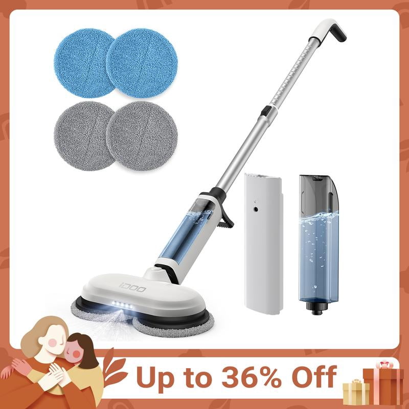 iDOO Cordless Electric Spin Mop Pro with LED Light, Mist Spray ...