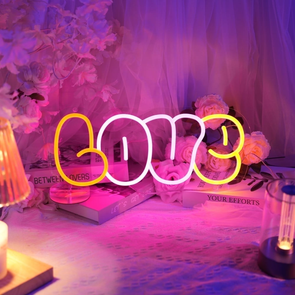 iDecoMart LOVE Neon Signs 17.7 in x 9 in, Power by USB Colorful LED ...