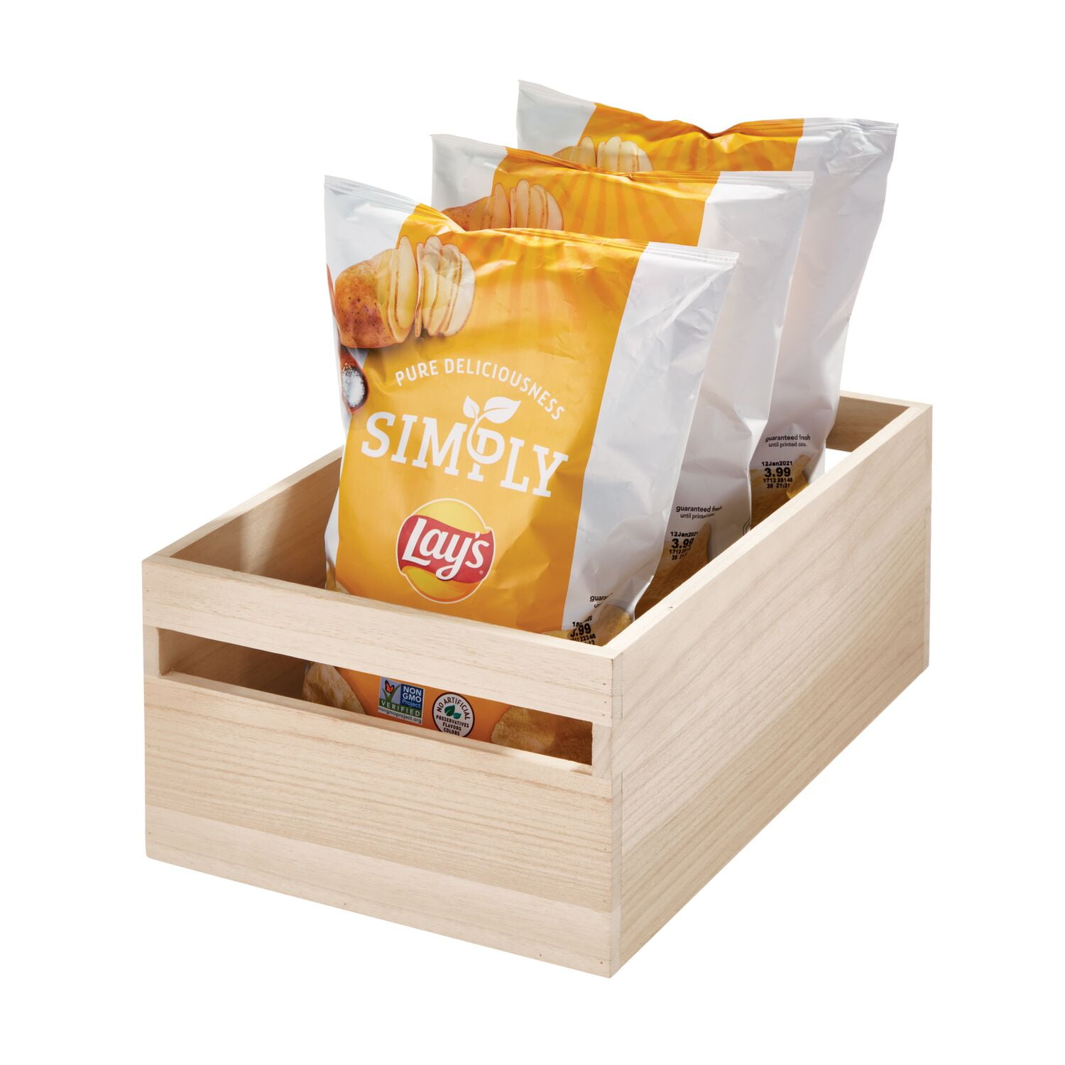 iDesign EcoWood Natural Paulownia Wood Storage Bin with Handles, 15" x ...