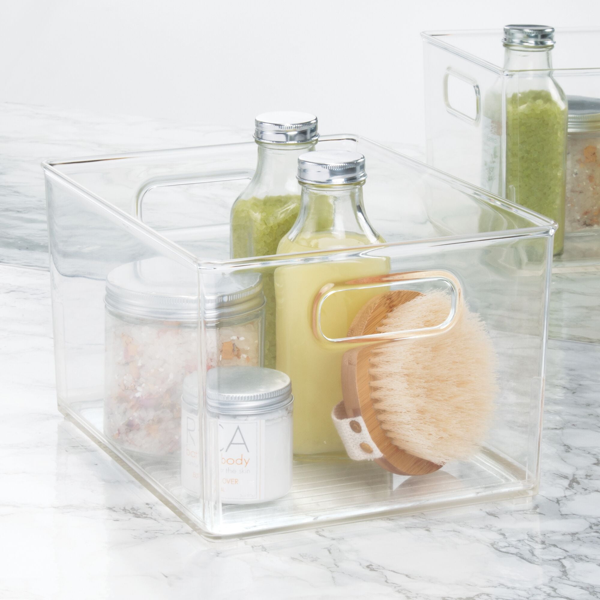 iDesign Small Plastic Bathroom Storage Bin with Handles, Clear ...