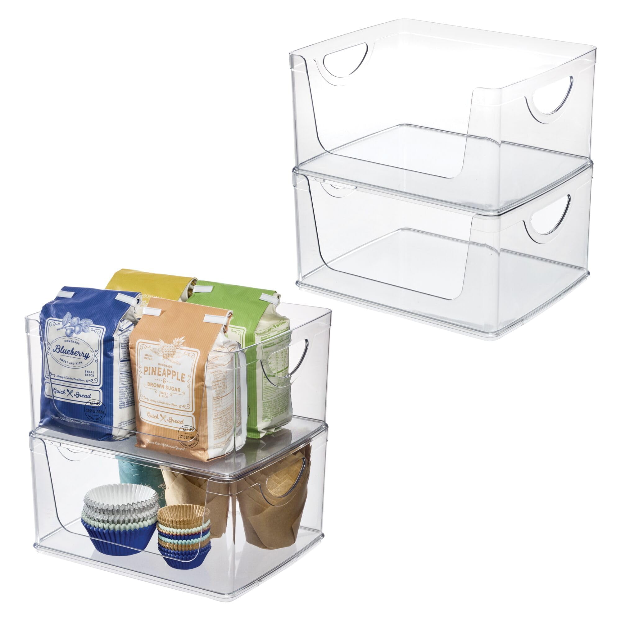 iDesign Stackable Open-Front Storage Bins with Handles for Kitchen and Pantry - Set of 4 - Clear ...