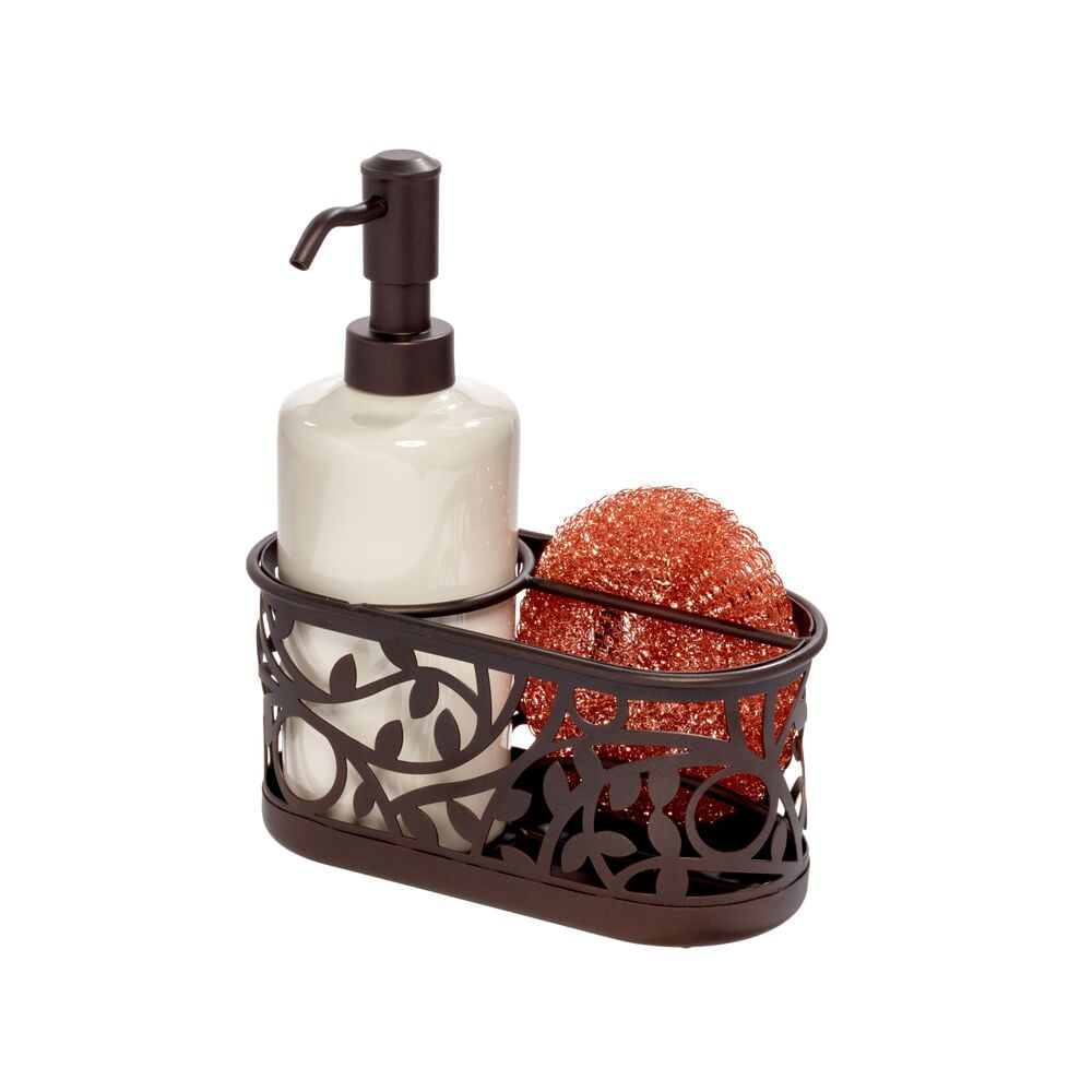 iDesign Vine Ceramic Soap Pump with Caddy, Dispenser with Storage ...