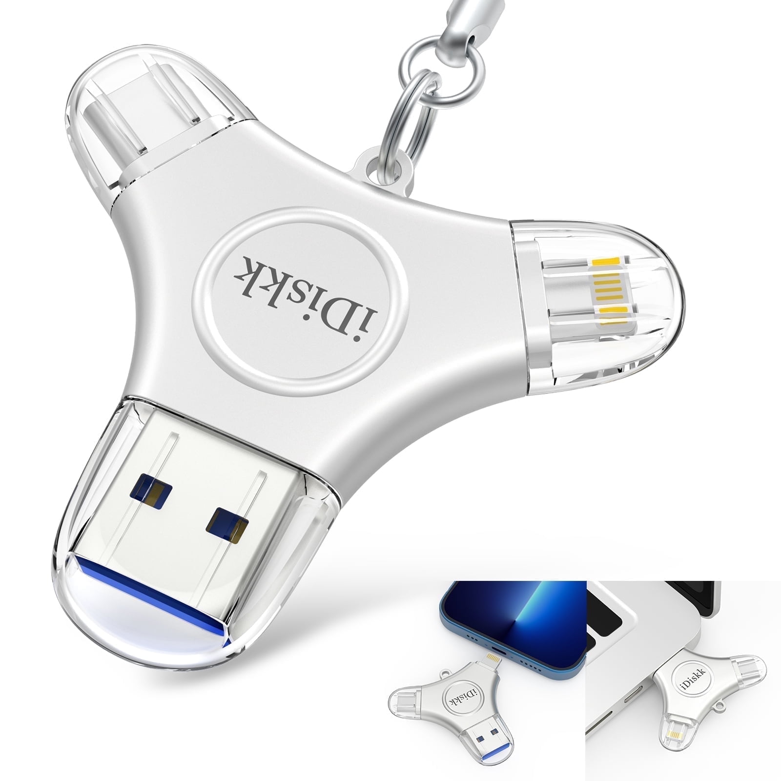 iDiskk 128GB Photo Flash Drive, 3-in-1 Storage Backup for iPhone, iPad ...