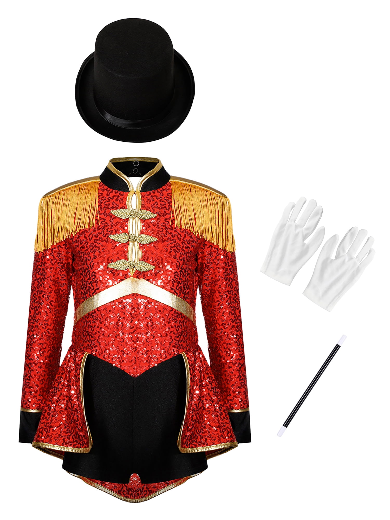 iEFiEL 3Pcs Girls Circus Ringmaster Leotard with Hat Gloves Wand ...