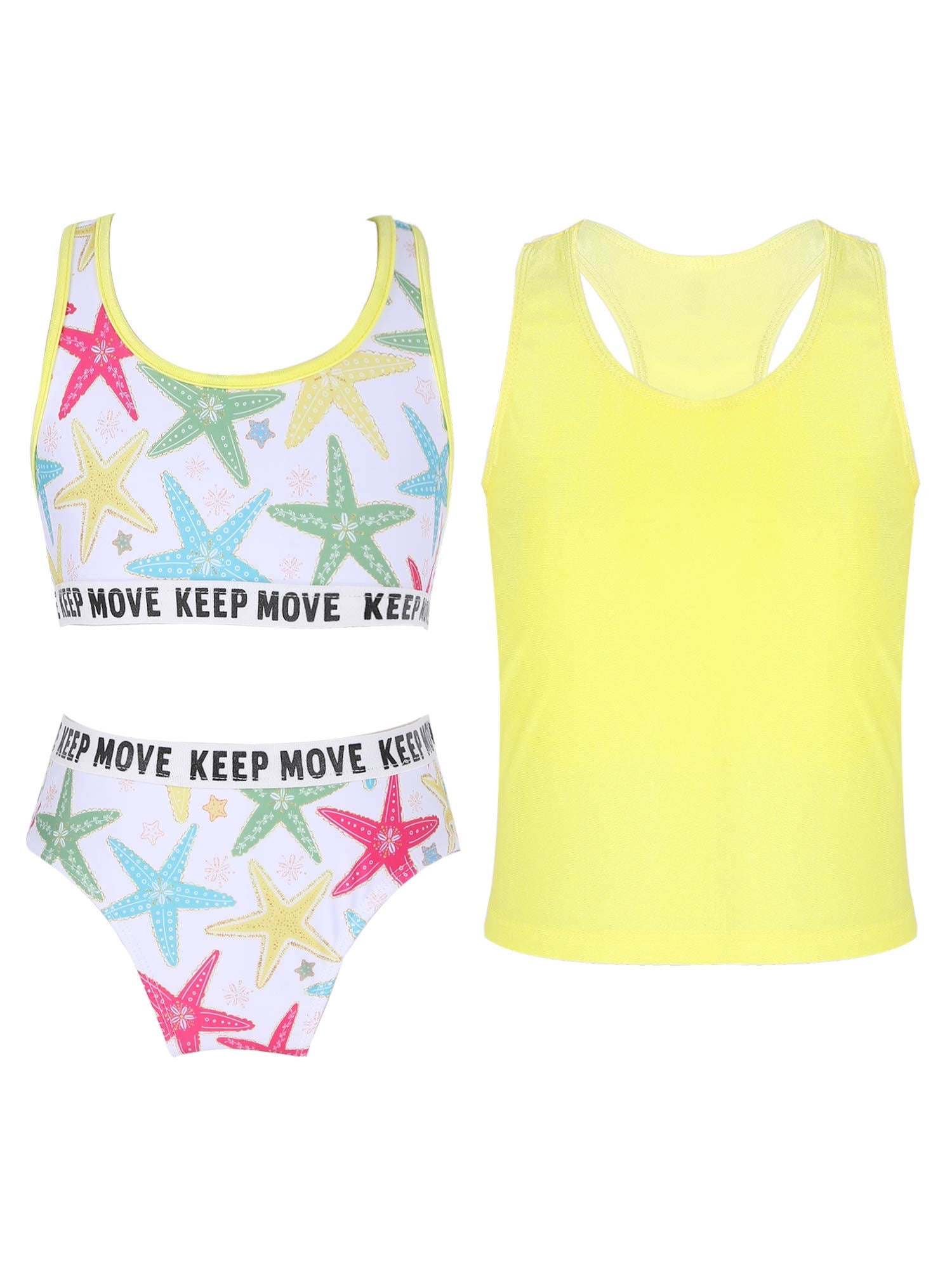 iEFiEL 3Pcs Girls Swimming Suit Cropped Vest Tops and Briefs Set Teens ...