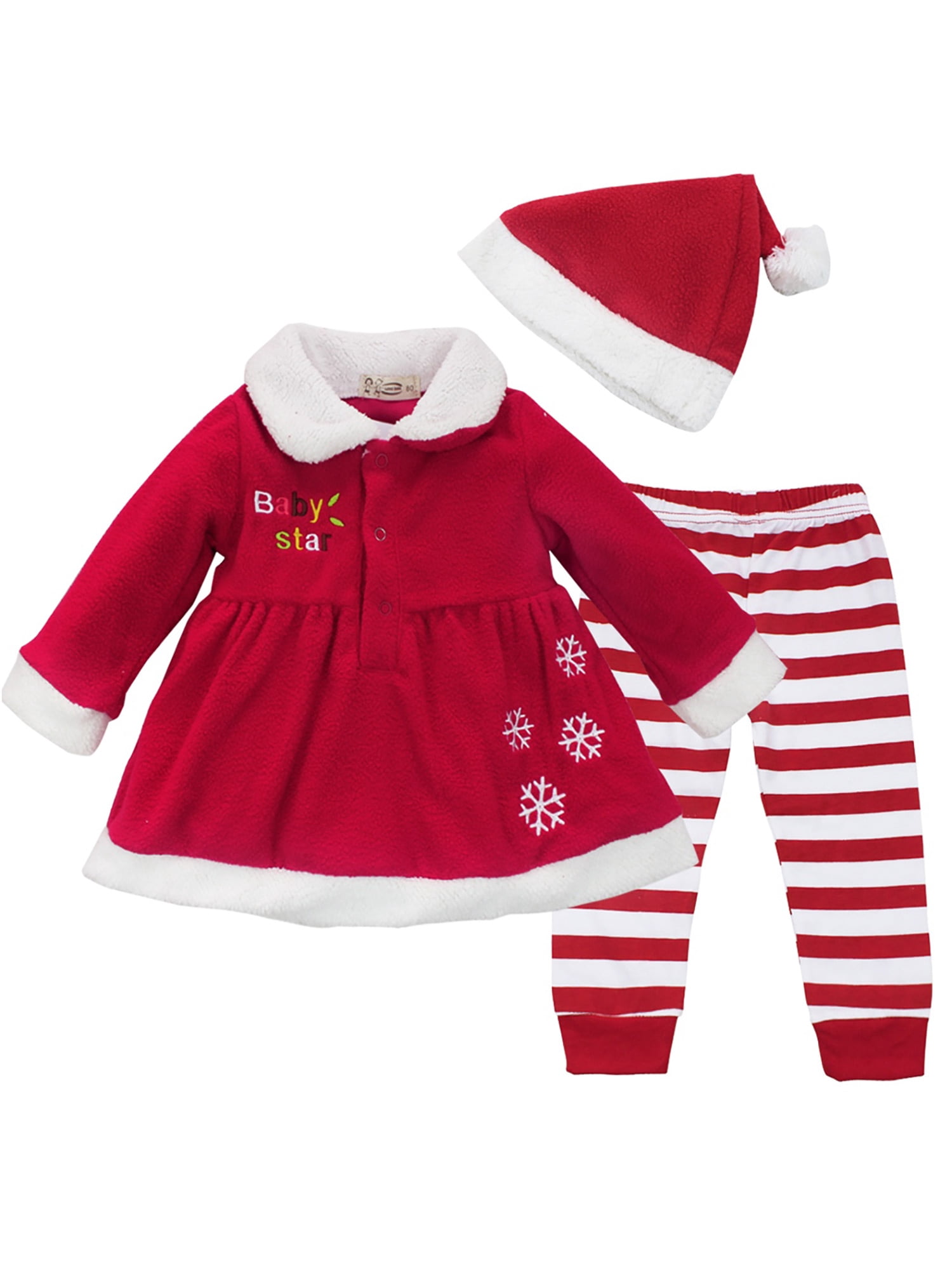 iEFiEL Baby Girl Christmas Dress Tops +Striped Pants+Hat Clothes Sets ...