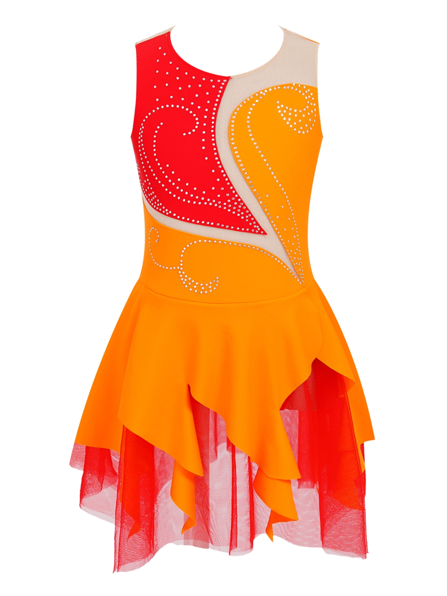 iEFiEL Big Girls Faux Diamonds Irregular Hem Skating Ballet Tutu Dress ...