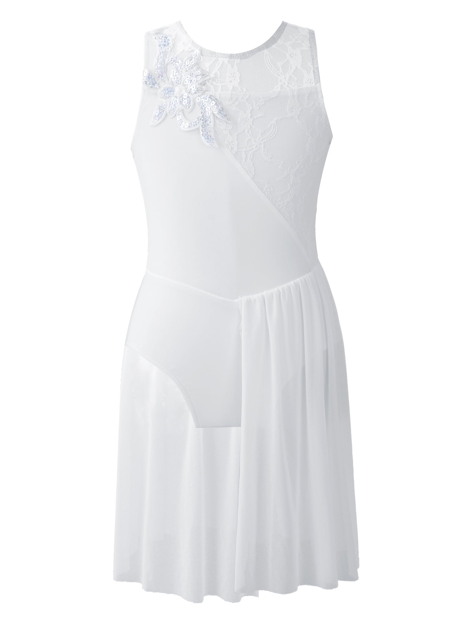 iEFiEL Big Girls Sequins Ballet Dance Dress Flowers Lace Latin Dance ...