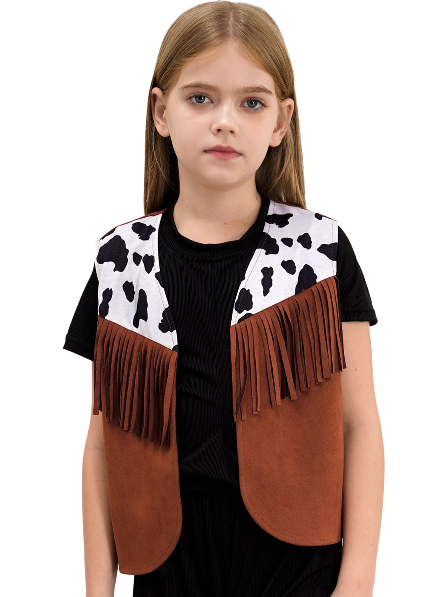 iEFiEL Boys Girls Cowboy Cowgirl Vest Sleeveless Cow Print Fringed ...