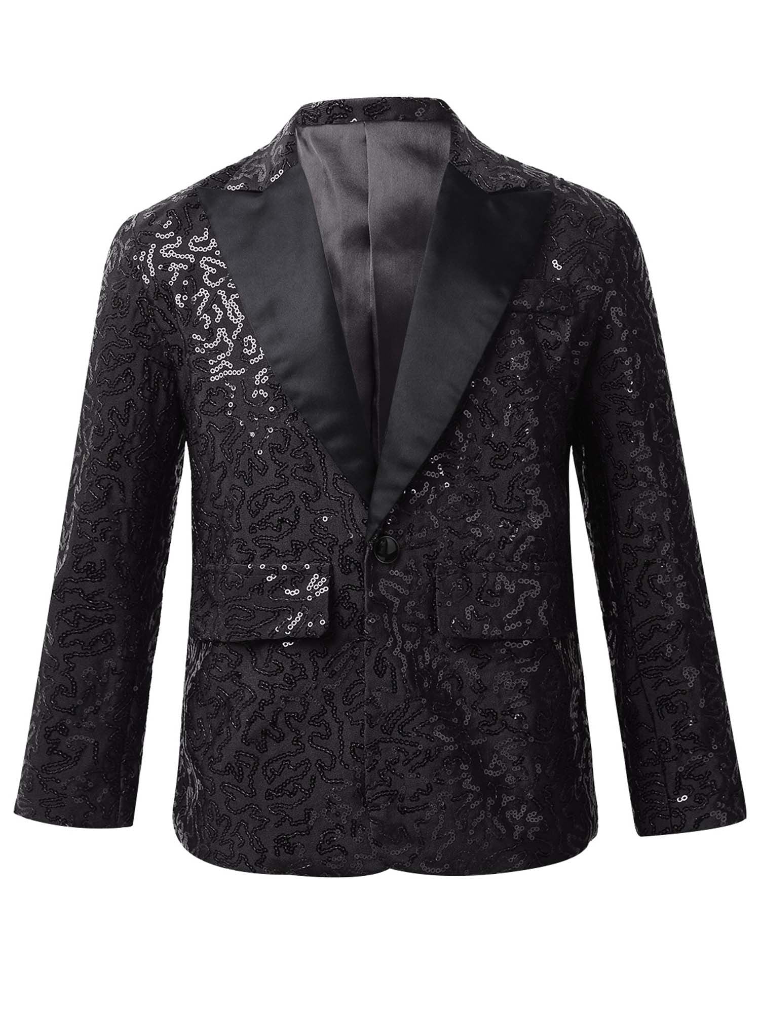 iEFiEL Boys Shiny Sequins Suit Jacket Blazer One Button Formal Tuxedo ...