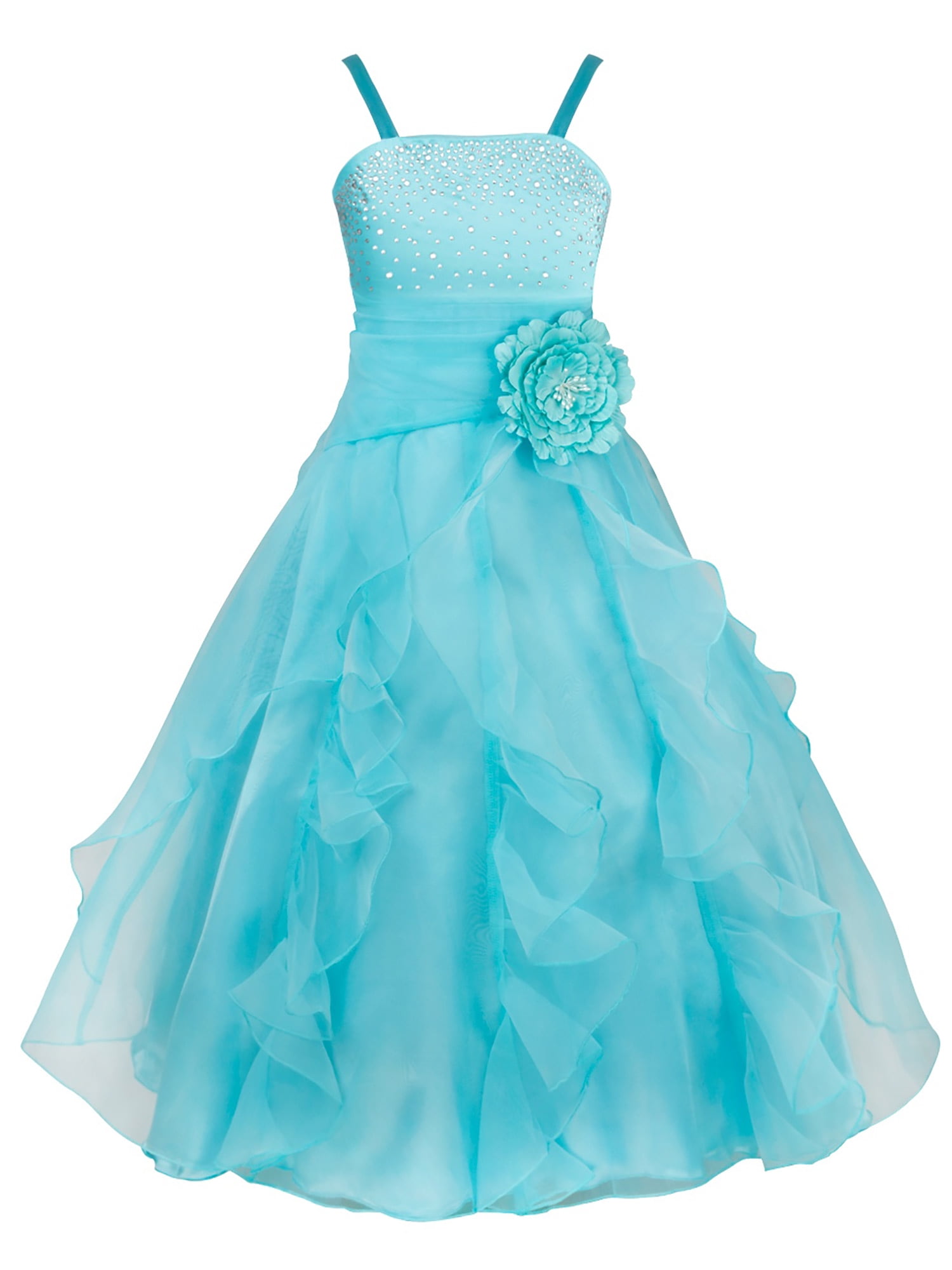iEFiEL Girl Rhinestone Organza Flower Dress Wedding Prom Gown - Walmart.com