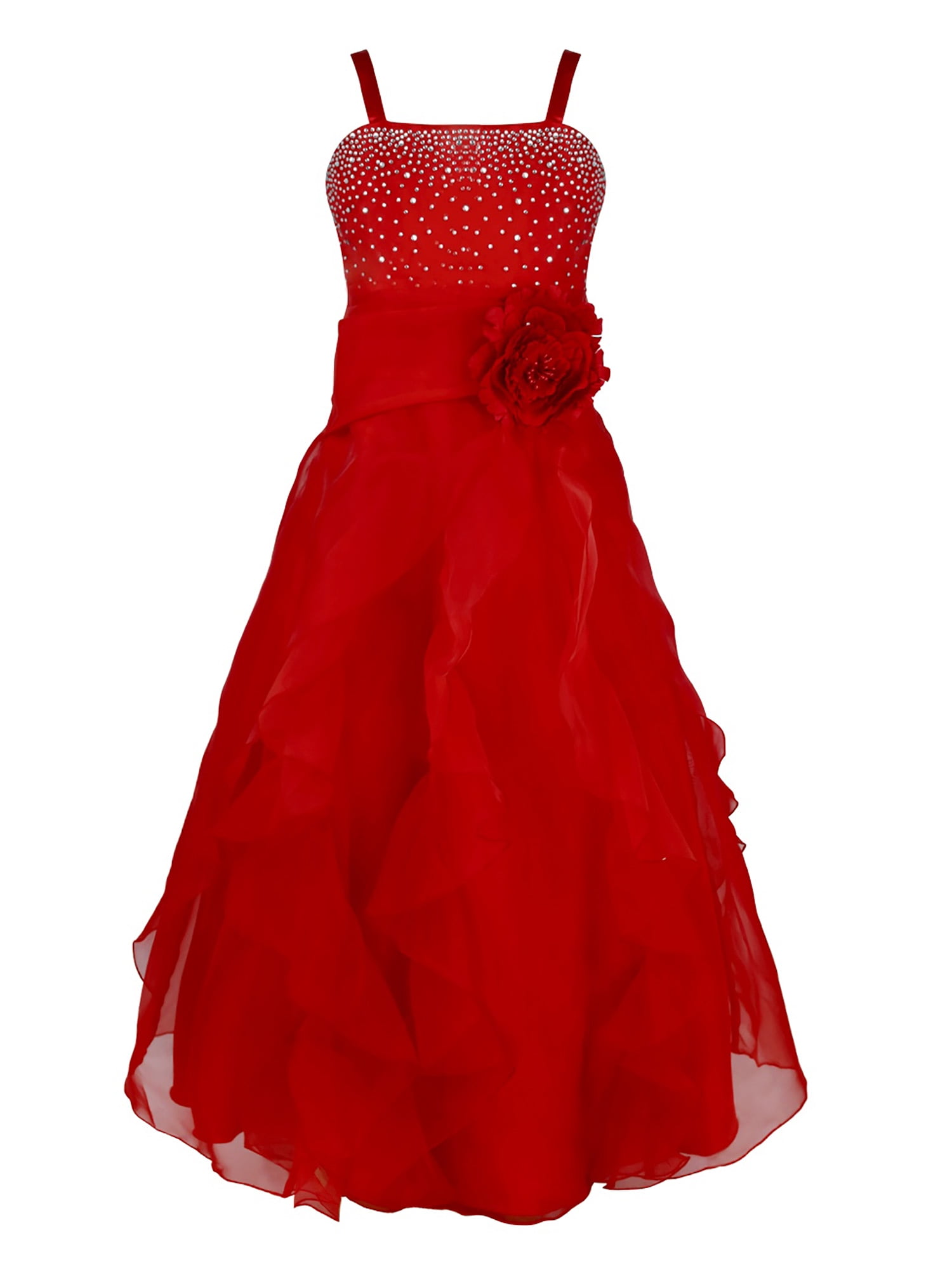 iEFiEL Girl Rhinestone Organza Flower Dress Wedding Prom Gown - Walmart.com
