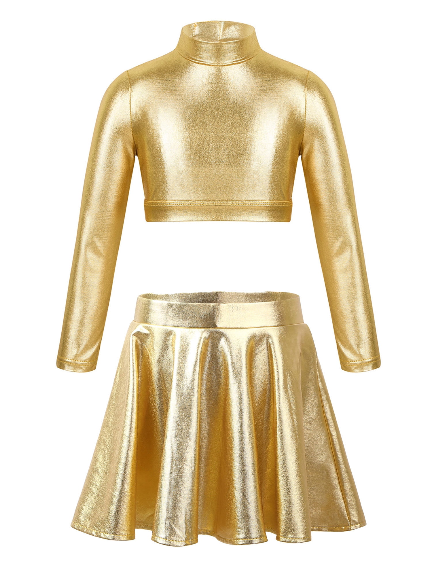 iEFiEL Girls 2Pcs Metallic Latin Jazz Cheer Performance Dance Costume ...
