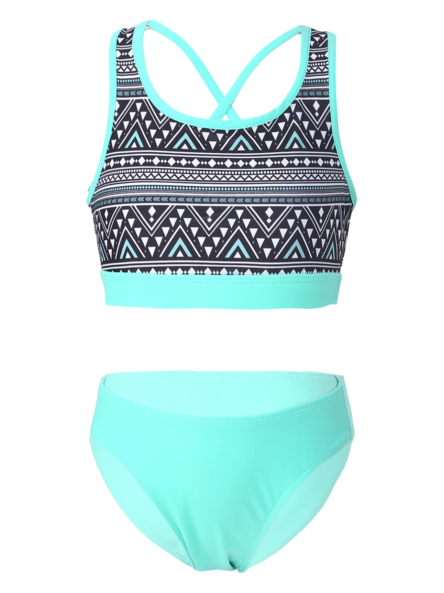iEFiEL Girls 2Pcs Printed Swimwear Outfit Strappy Back Crop Vest Tops ...