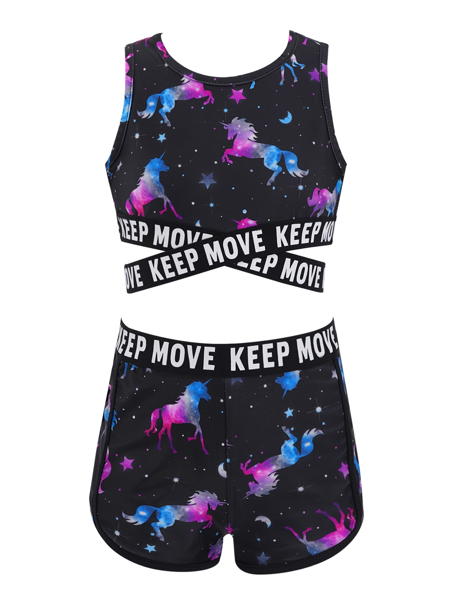 iEFiEL Girls 2Pcs Swimsuit Leaves Prints Rash Guard Youth Juniors Cross ...