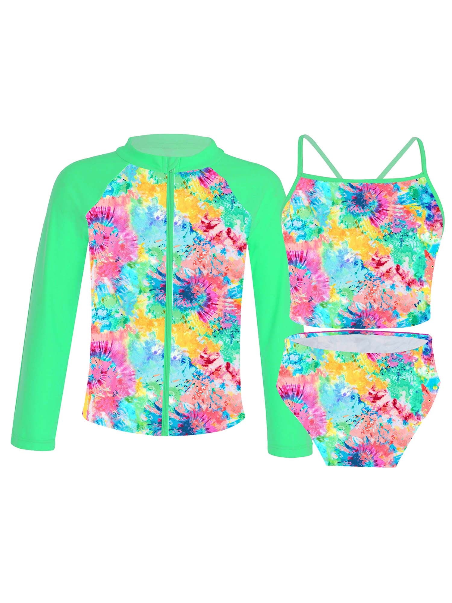 iEFiEL Girls Cute Youth 3Pcs Floral Tankini Bathing Suits, Rash Guard ...