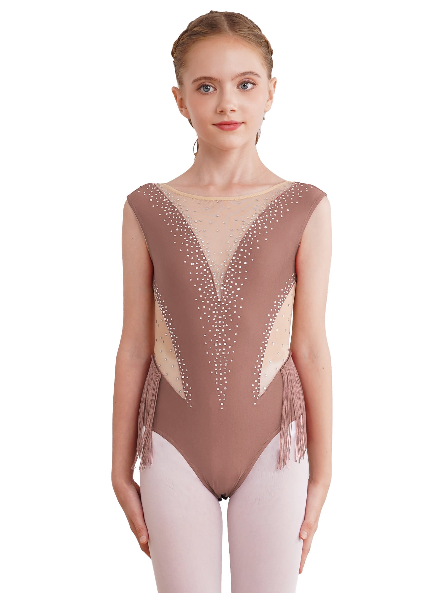 iEFiEL Girls Ballet Gymnastics Leotard Latin Cha-Cha Dancewear Sleeveless Shiny Rhinestones ...