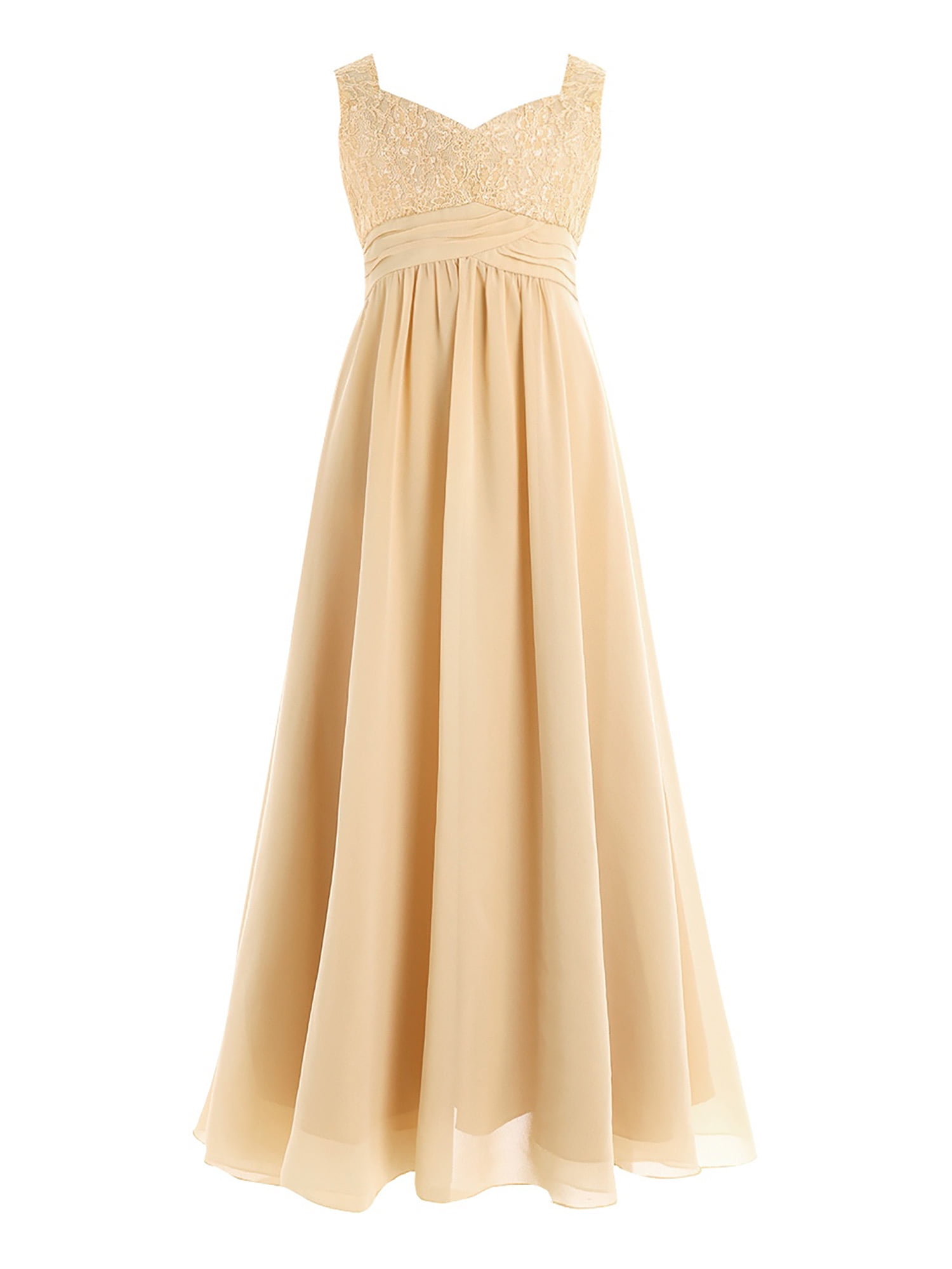 iEFiEL Girls Chiffon Lace Flower Girl Dress Wedding Bridesmaid Gown ...