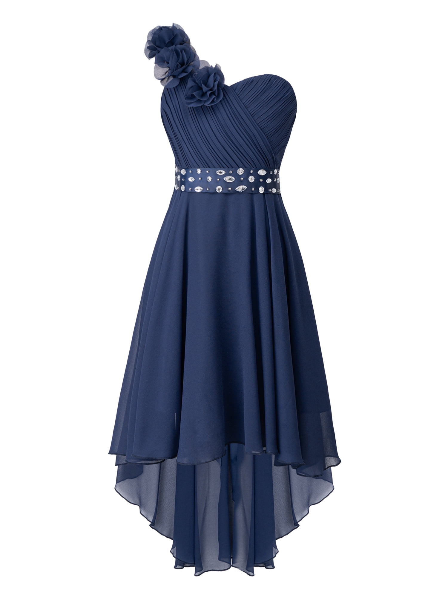 iEFiEL Girls Chiffon One Shoulder Flowers Wedding Bridesmaid High Low ...