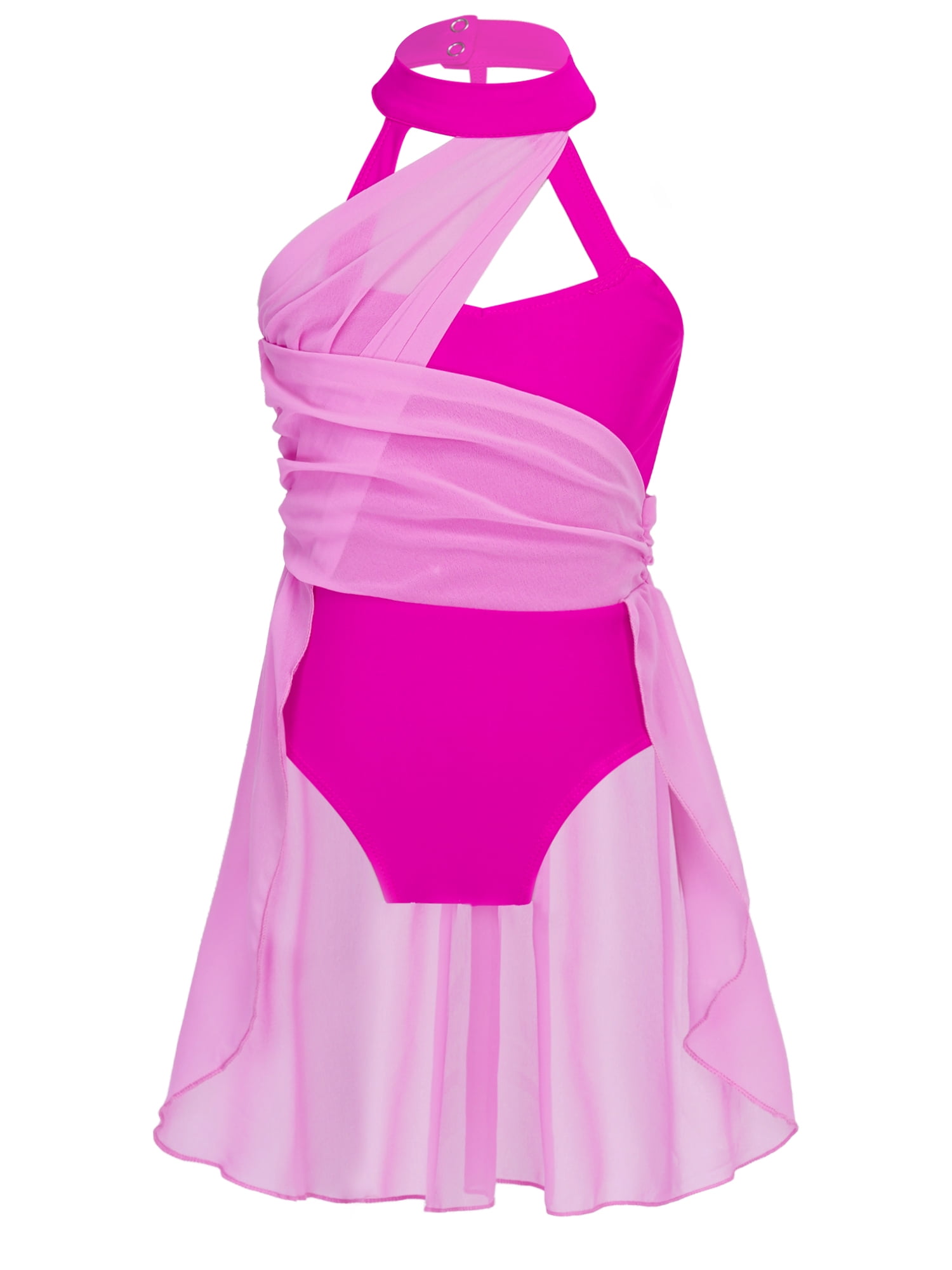 iEFiEL Girls Chiffon Ruched Ballet Leotard Lyrical Contemporary Dance ...