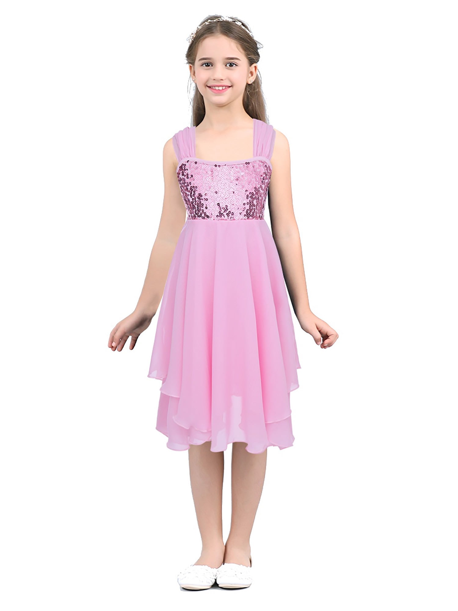 iEFiEL Girls Chiffon Sequins Adjustable Straps Ballet Dance Gymnastics ...