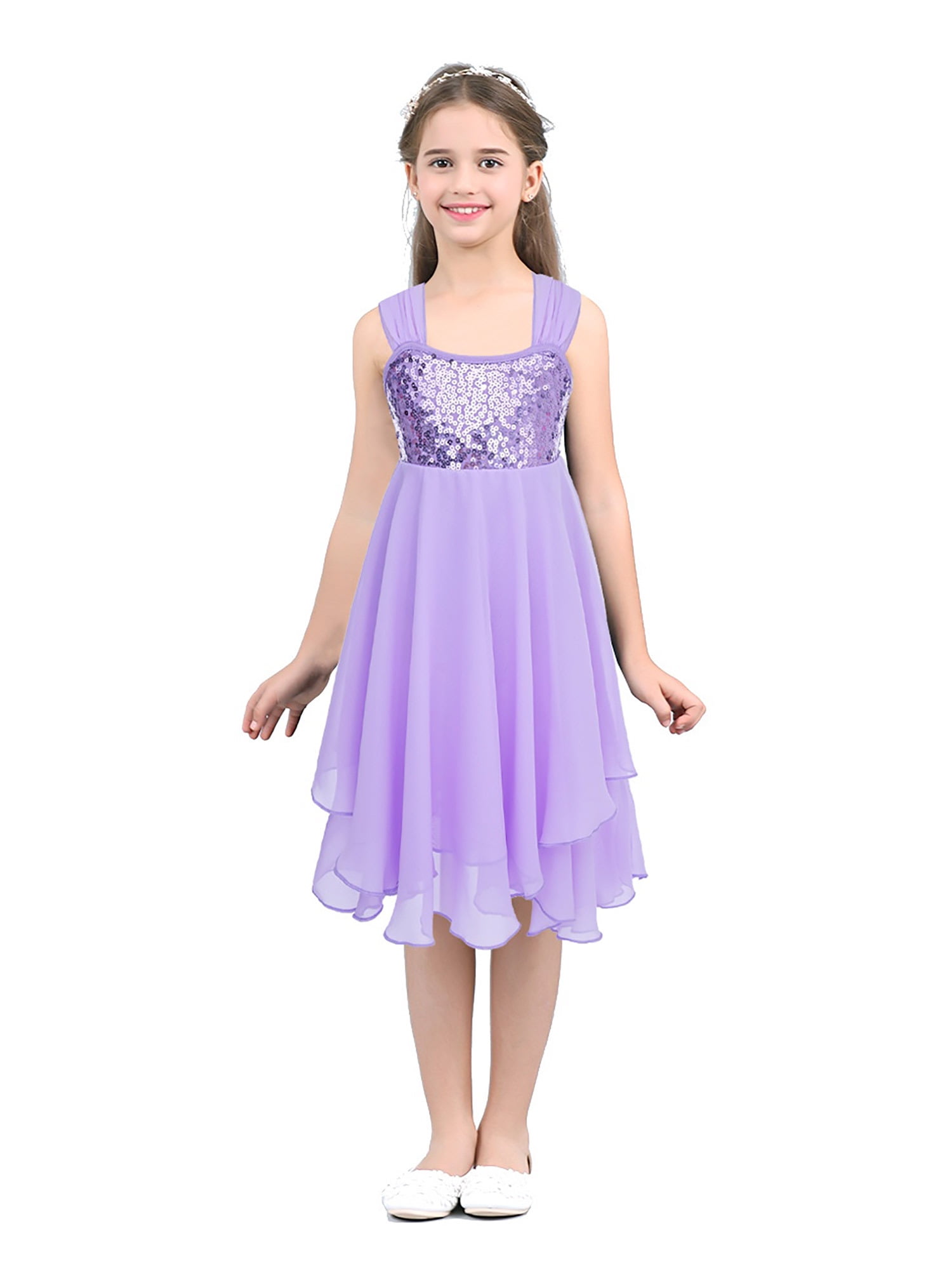 iEFiEL Girls Chiffon Sequins Adjustable Straps Ballet Dance Gymnastics ...