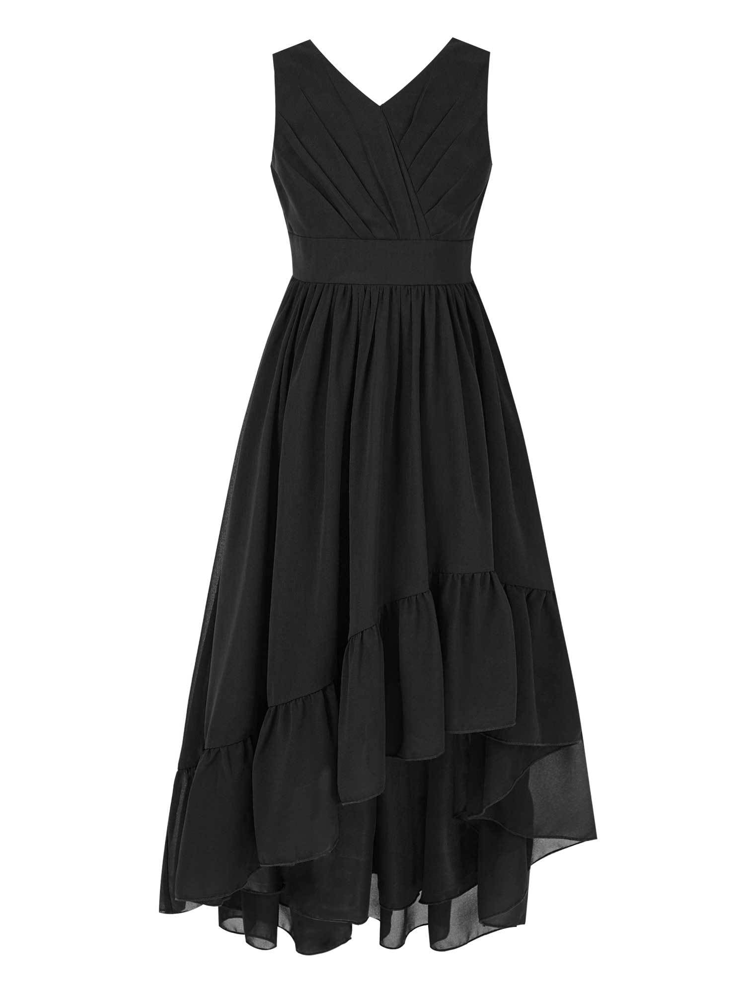 iEFiEL Girls Chiffon Solid Color Wedding Party Dress V Neck Wide ...