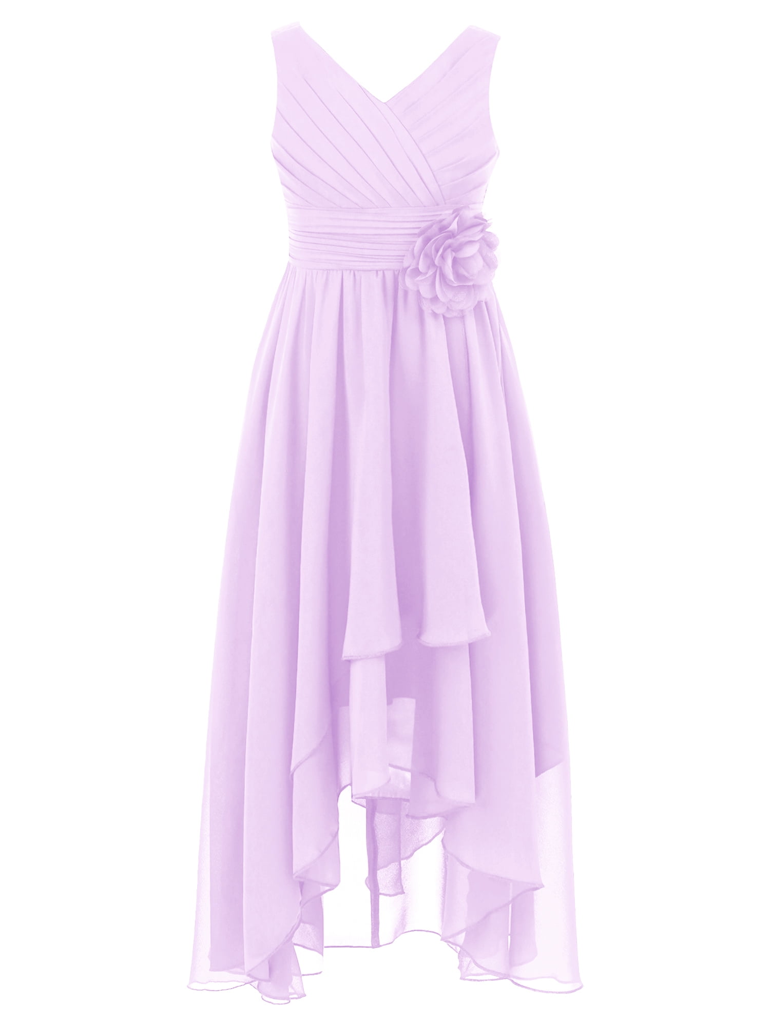 iEFiEL Girls Chiffon Solid Color Wedding Party Dress V Neck Wide ...