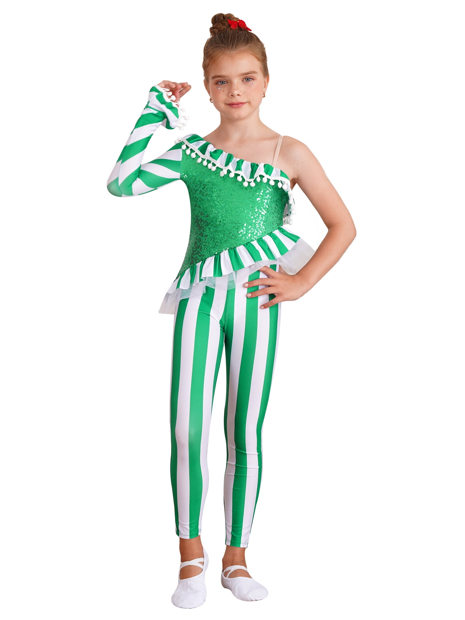 iEFiEL Girls Christmas Candy Cane Costume Striped Ballet Unitard ...