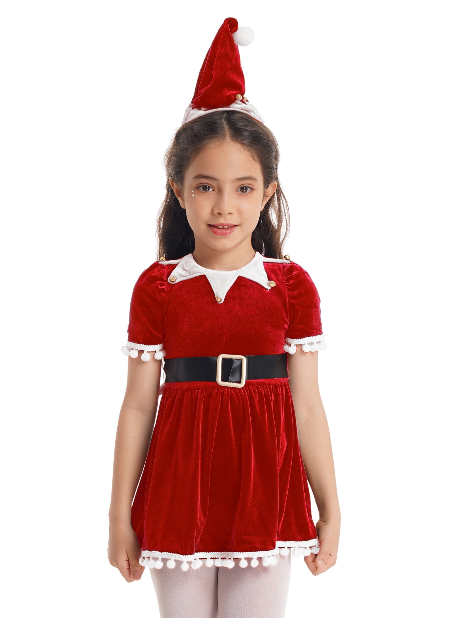 iEFiEL Girls Christmas Miss Santa Dress Costume Velvet Tassels Tutu ...