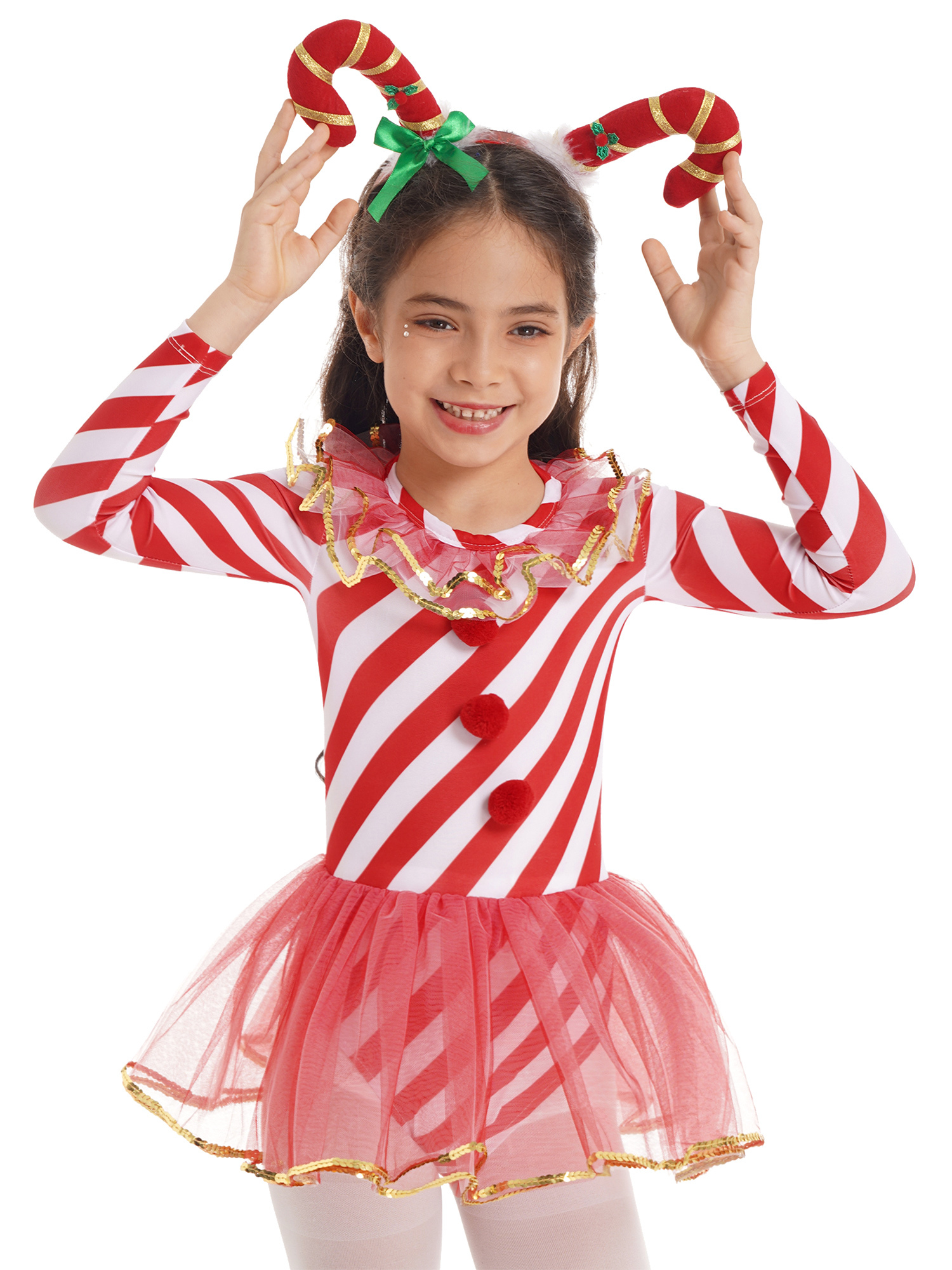 iEFiEL Girls Christmas Santa Dress Costume Shiny Striped Tutu Skirt ...