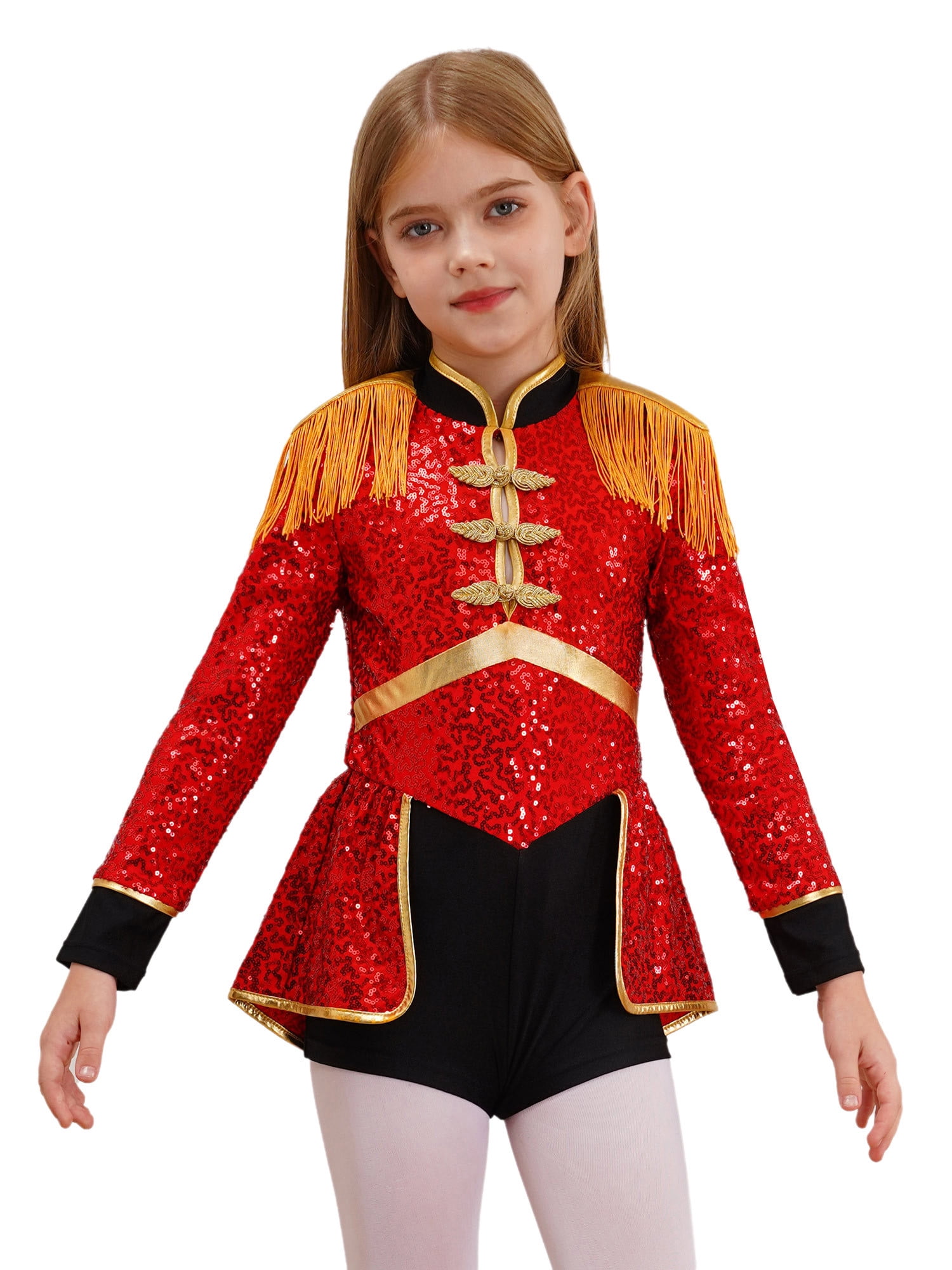iEFiEL Girls Circus Ringmaster Costume Tassel Sequins Bodysuit for ...