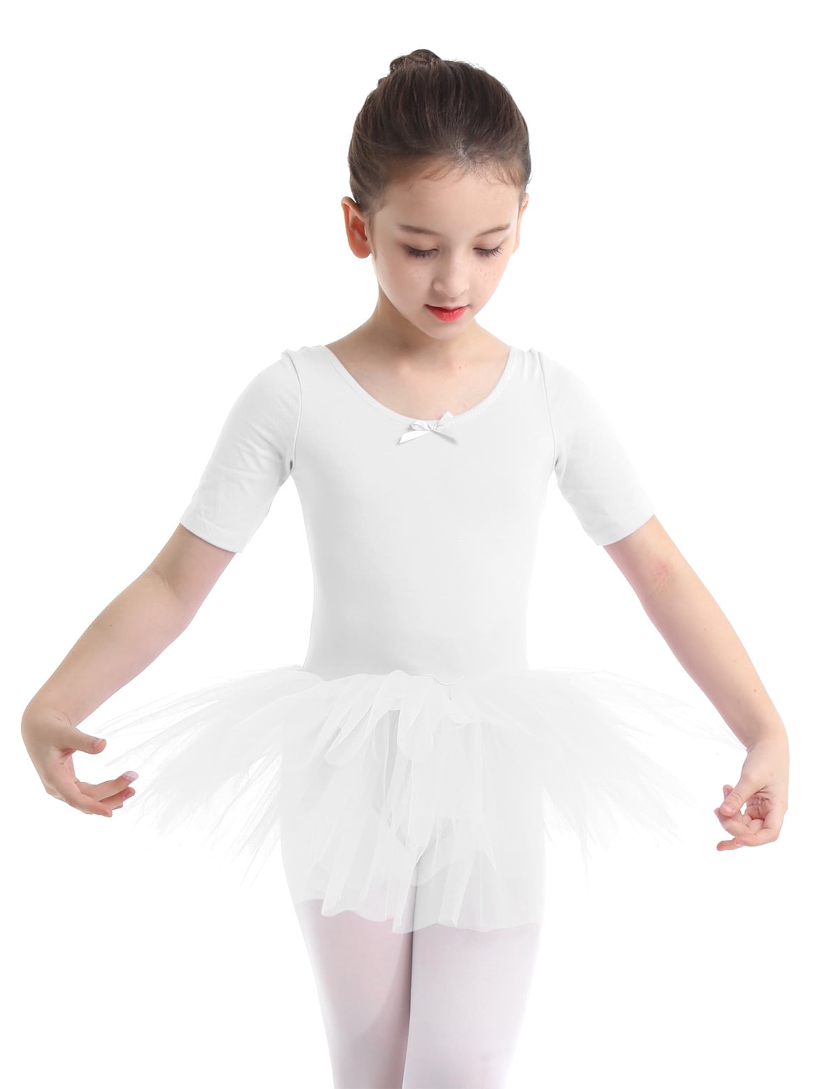 iEFiEL Girls Classic Ballet Dance Leotard Dress Short Sleeve Cotton ...
