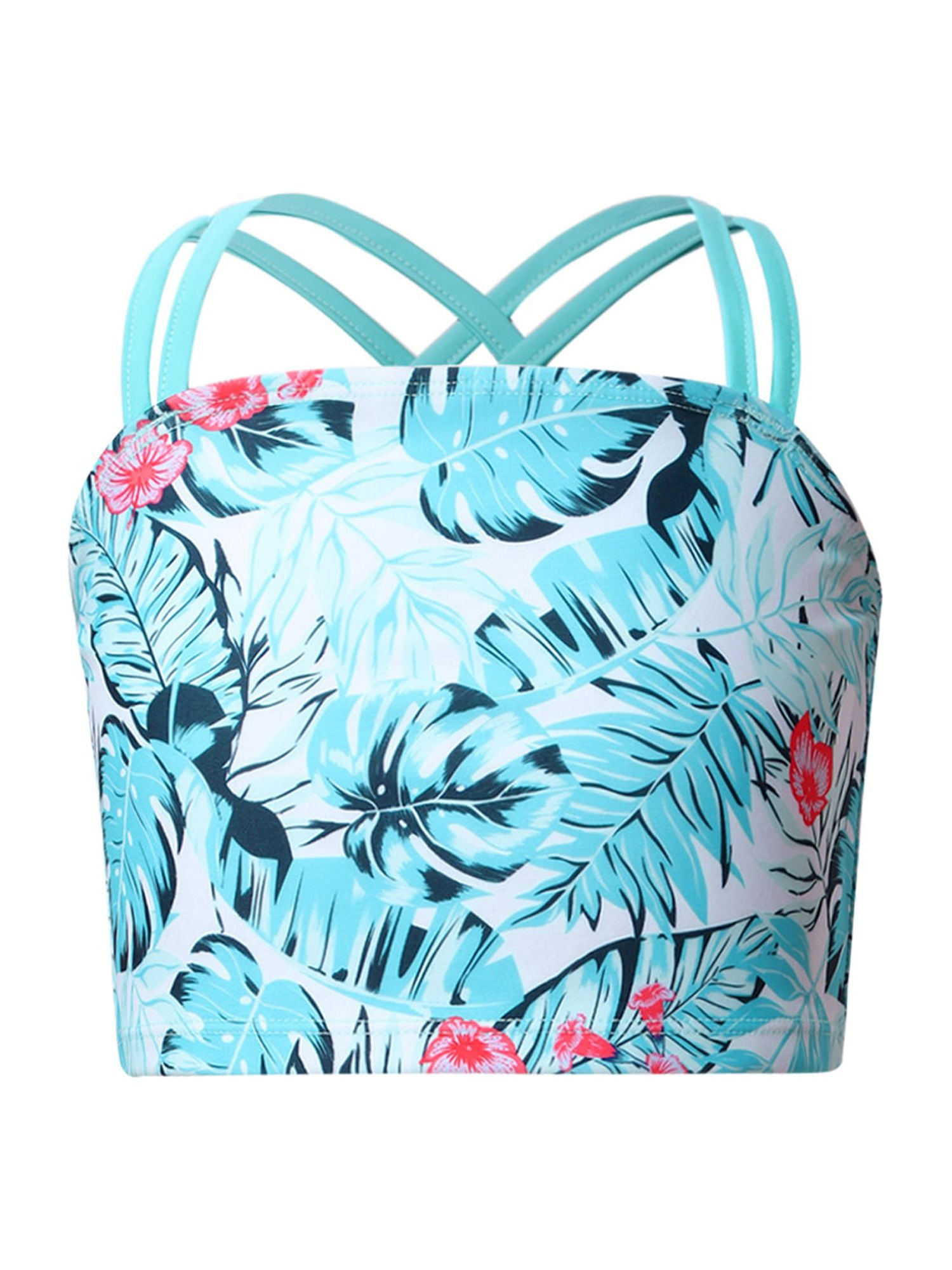 iEFiEL Girls Double Cross Shoulder Straps Swimming Crop Top Vest ...