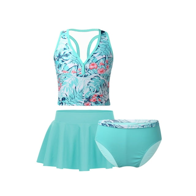 iEFiEL Girls Floral Tankini Set with Skirt 3pcs Set Swimsuit Bathing ...