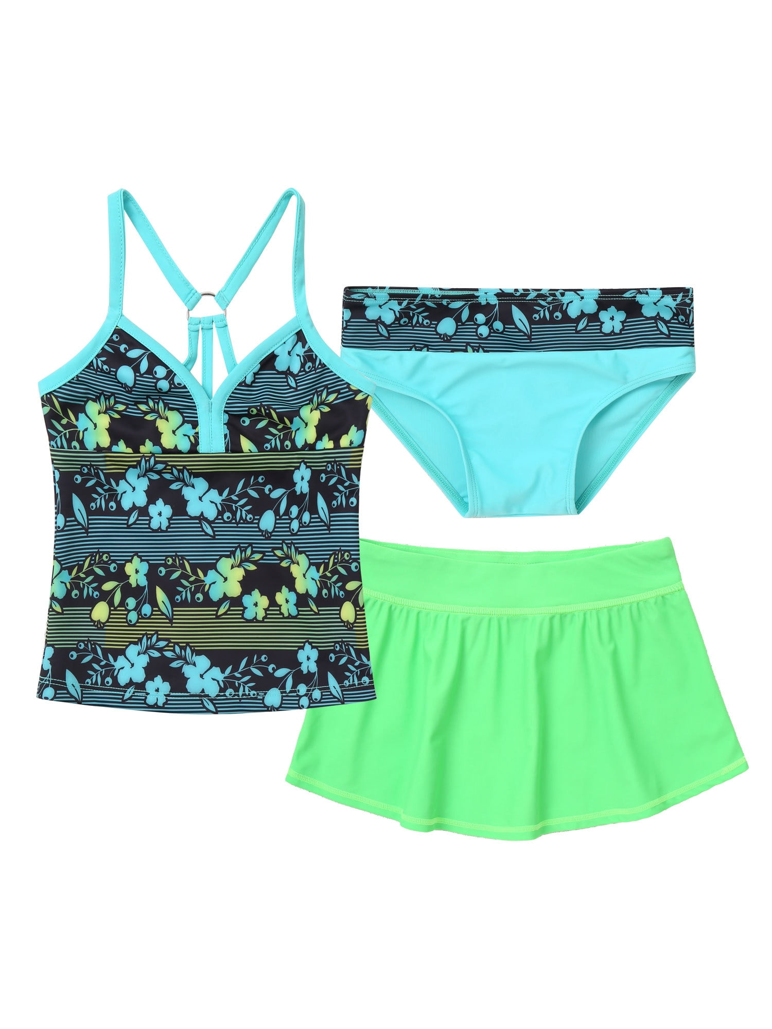 iEFiEL Girls Floral Tankini Set with Skirt 3pcs Set Swimsuit Bathing ...