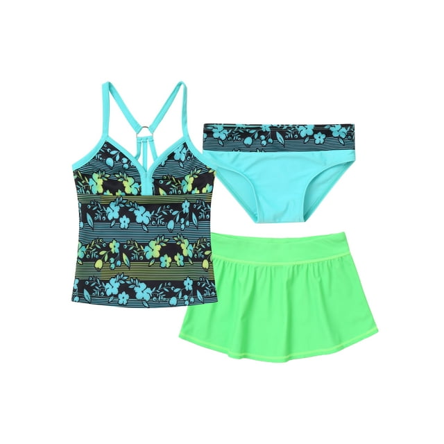 iEFiEL Girls Floral Tankini Set with Skirt 3pcs Set Swimsuit Bathing ...