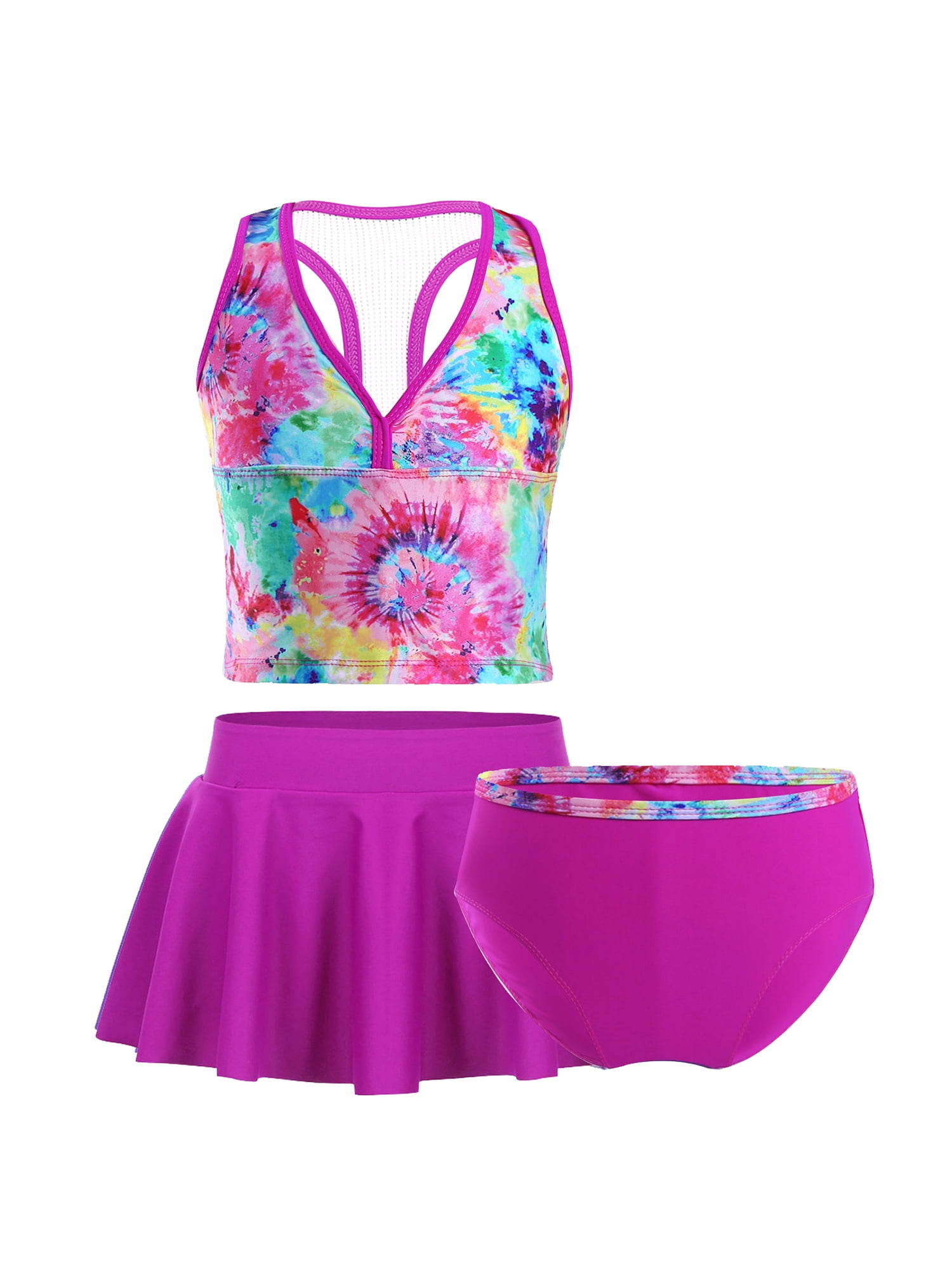 iEFiEL Girls Floral Tankini Set with Skirt 3pcs Set Swimsuit Bathing ...