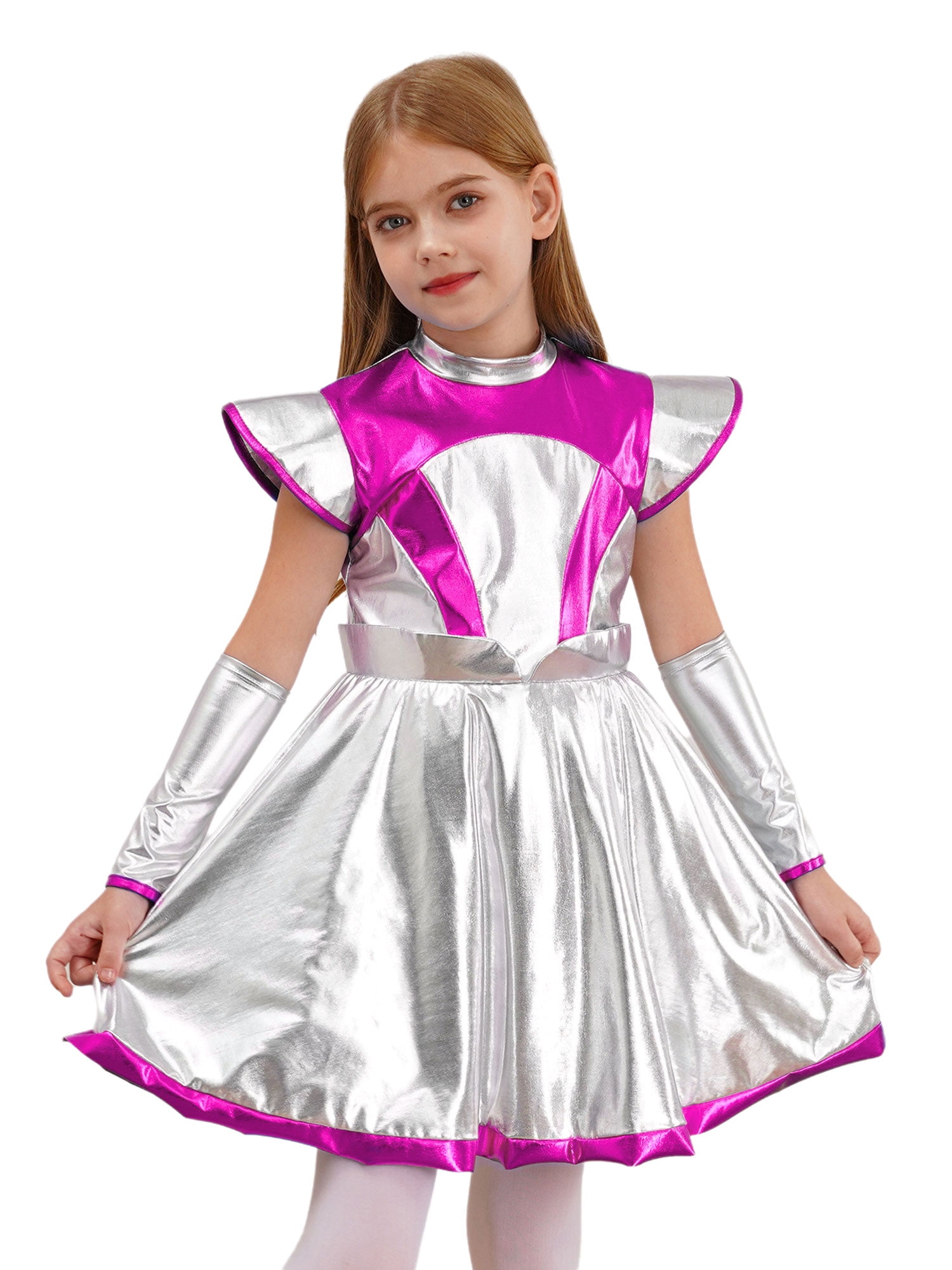 iEFiEL Girls Halloween Alien Robot Cosplay Costume Outfit Shiny ...